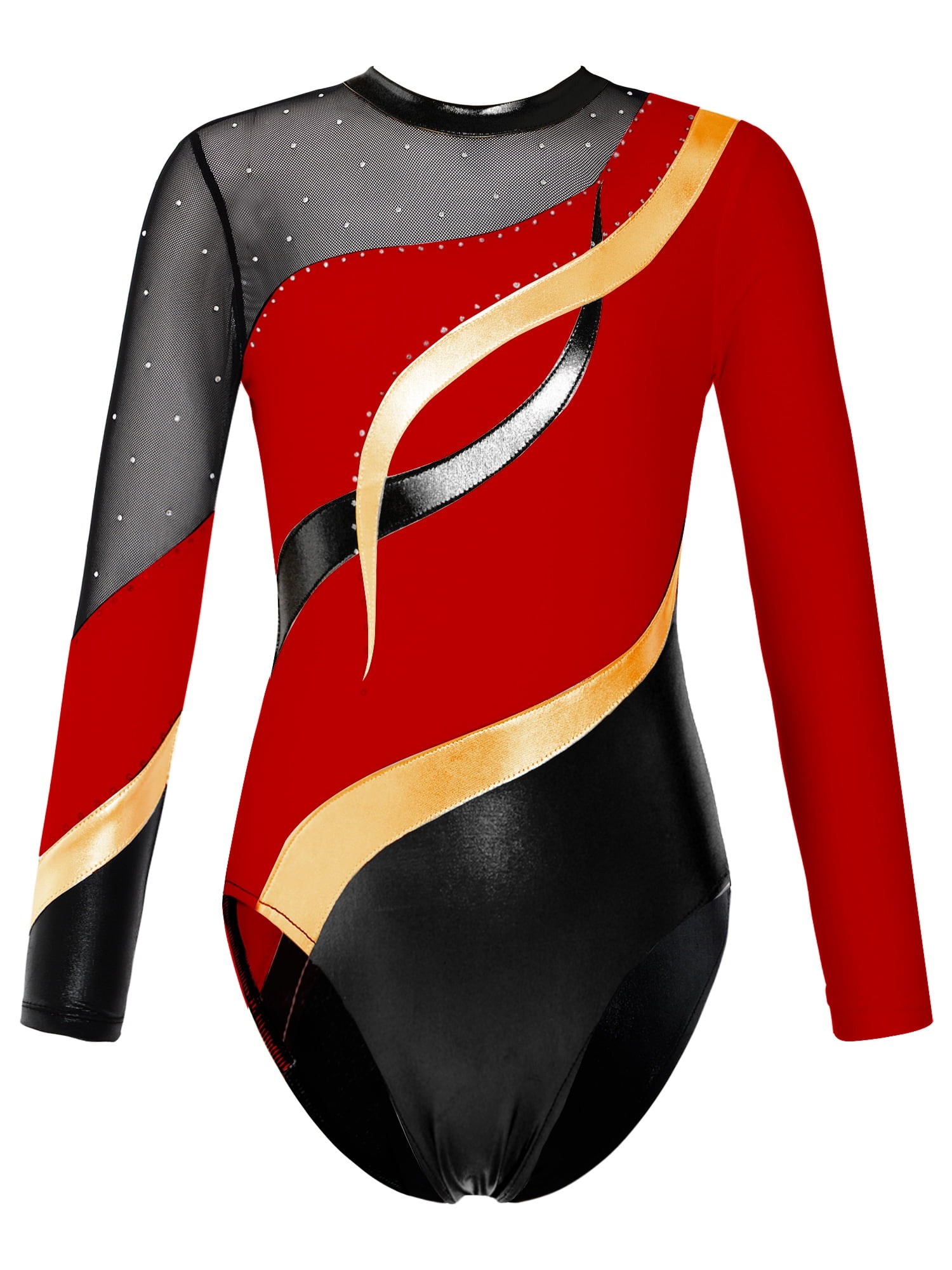 TiaoBug Kids Girls Long Sleeve Gymnastics Leotard Shiny Rhinestone ...