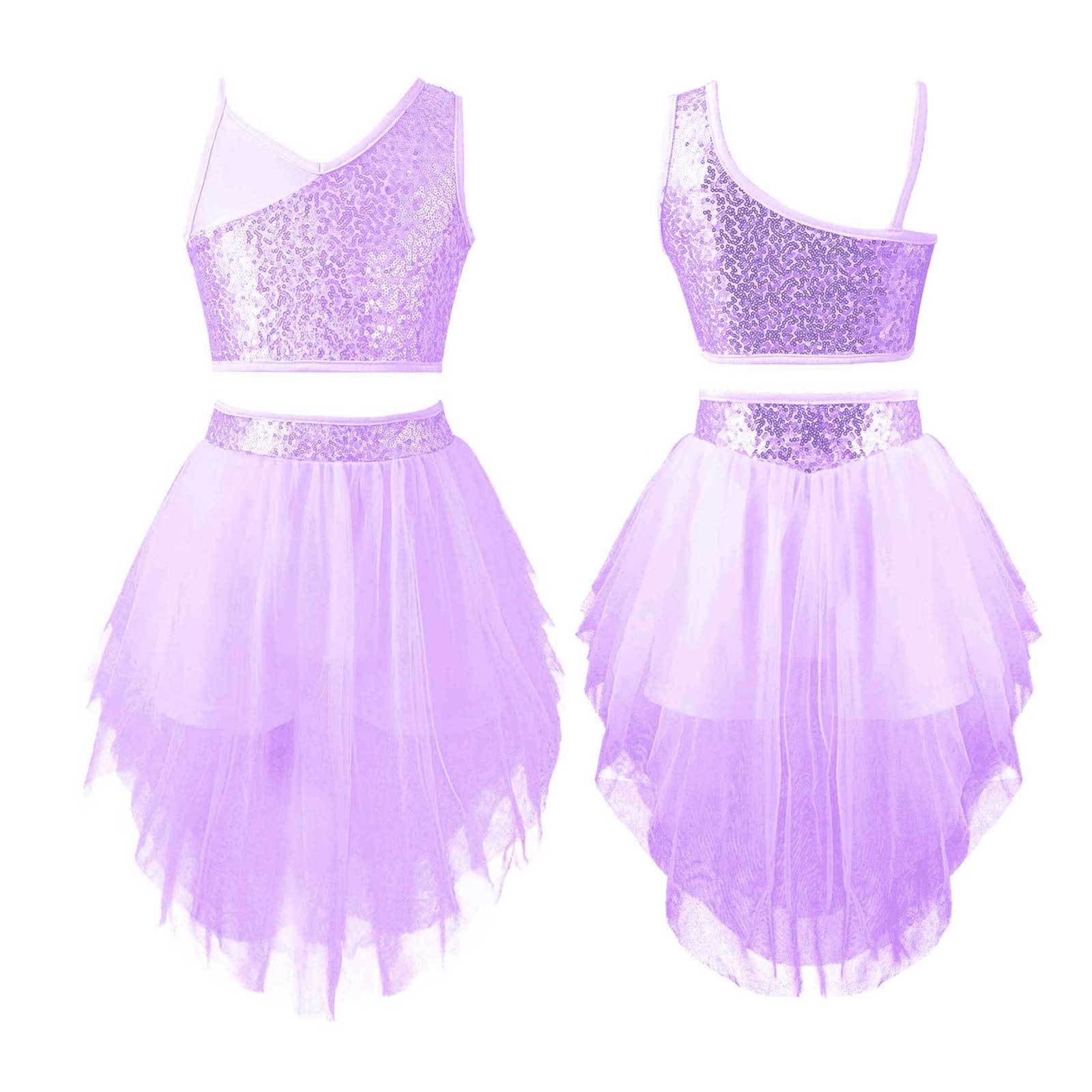 TiaoBug Kids Girls Lyrical Modern Dance Costume One Shoulder Sequins ...