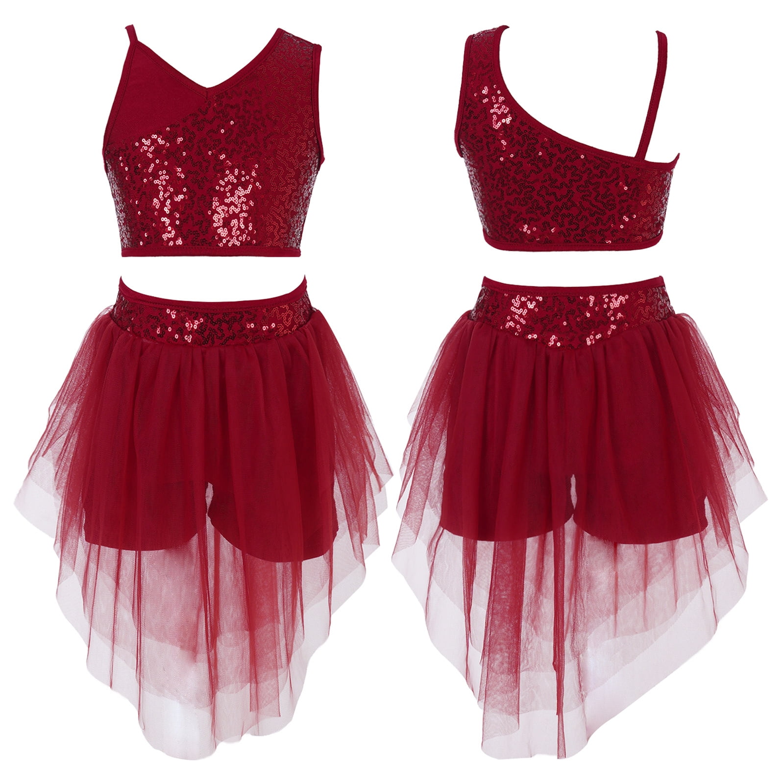 TiaoBug Kids Girls Lyrical Modern Dance Costume One Shoulder Sequins ...