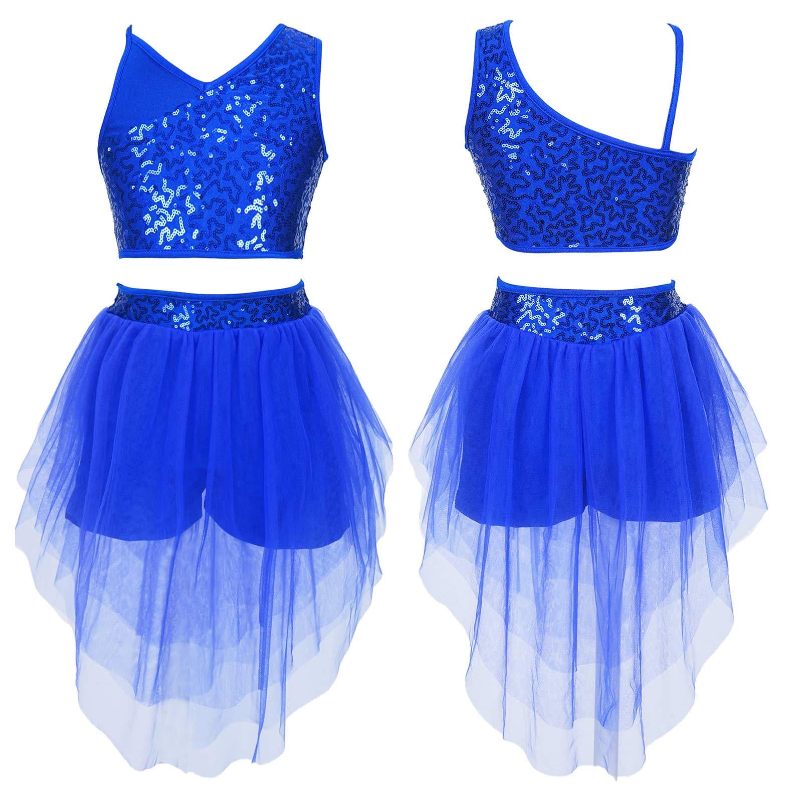 TiaoBug Kids Girls Lyrical Modern Dance Costume One Shoulder Sequins ...