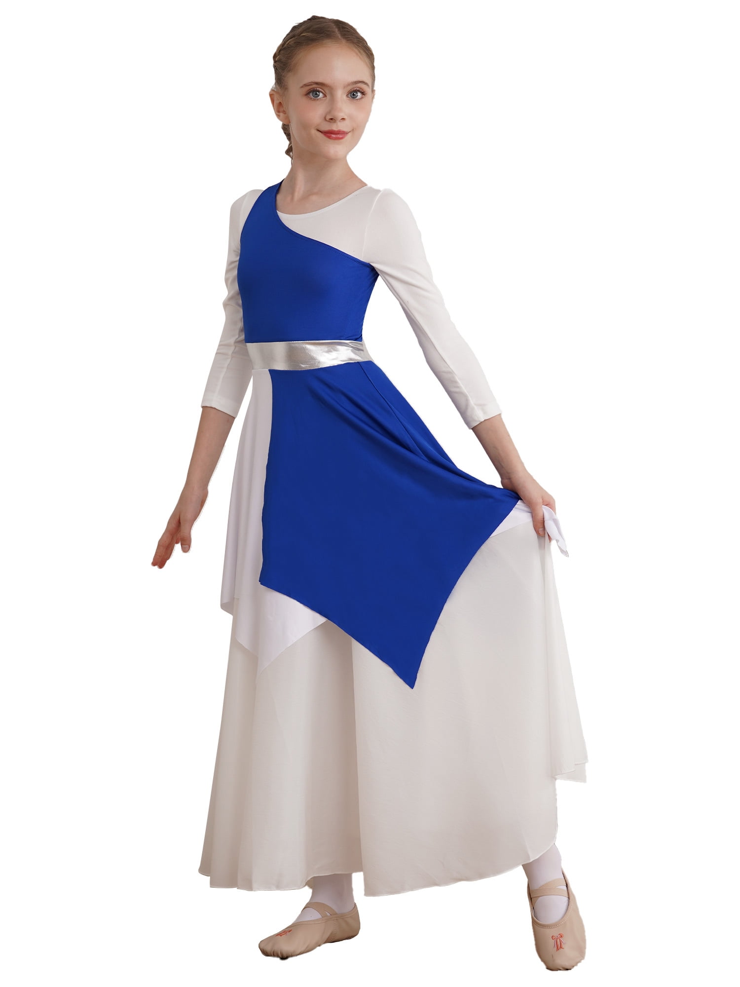 TiaoBug Kids Girls Lyrical Praise Dance Dress One Shoulder Colorblock ...