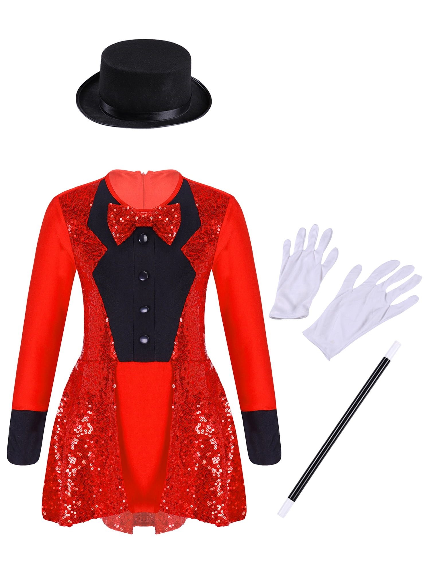TiaoBug Kids Girls Magician Costume Long Sleeve Sequins Leotards ...