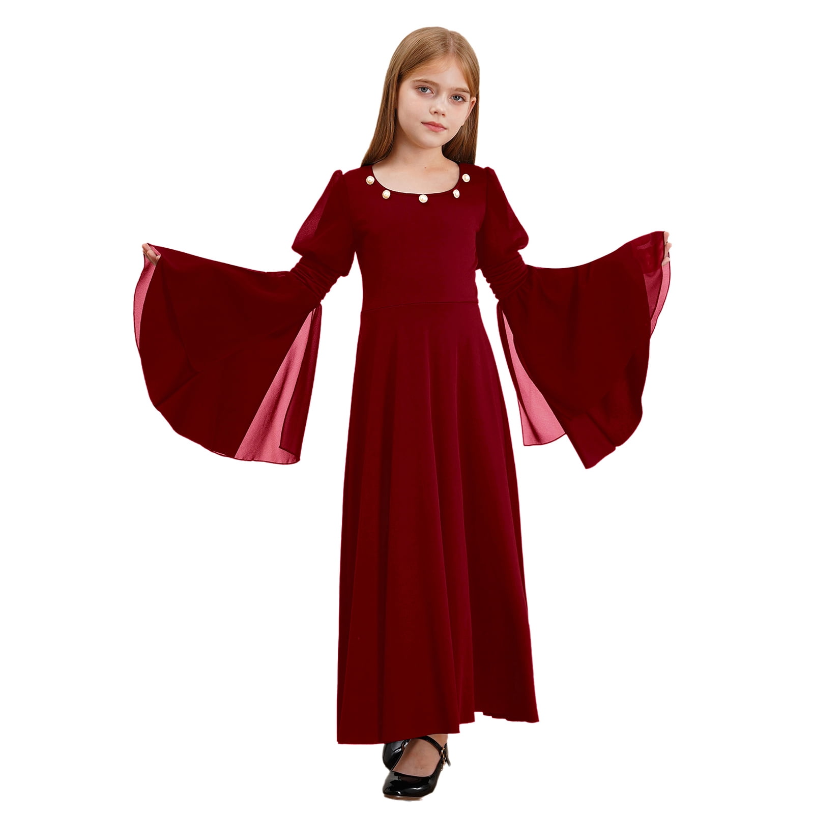 TiaoBug Kids Girls Medieval Princess Renaissance Costume Long Sleeve ...