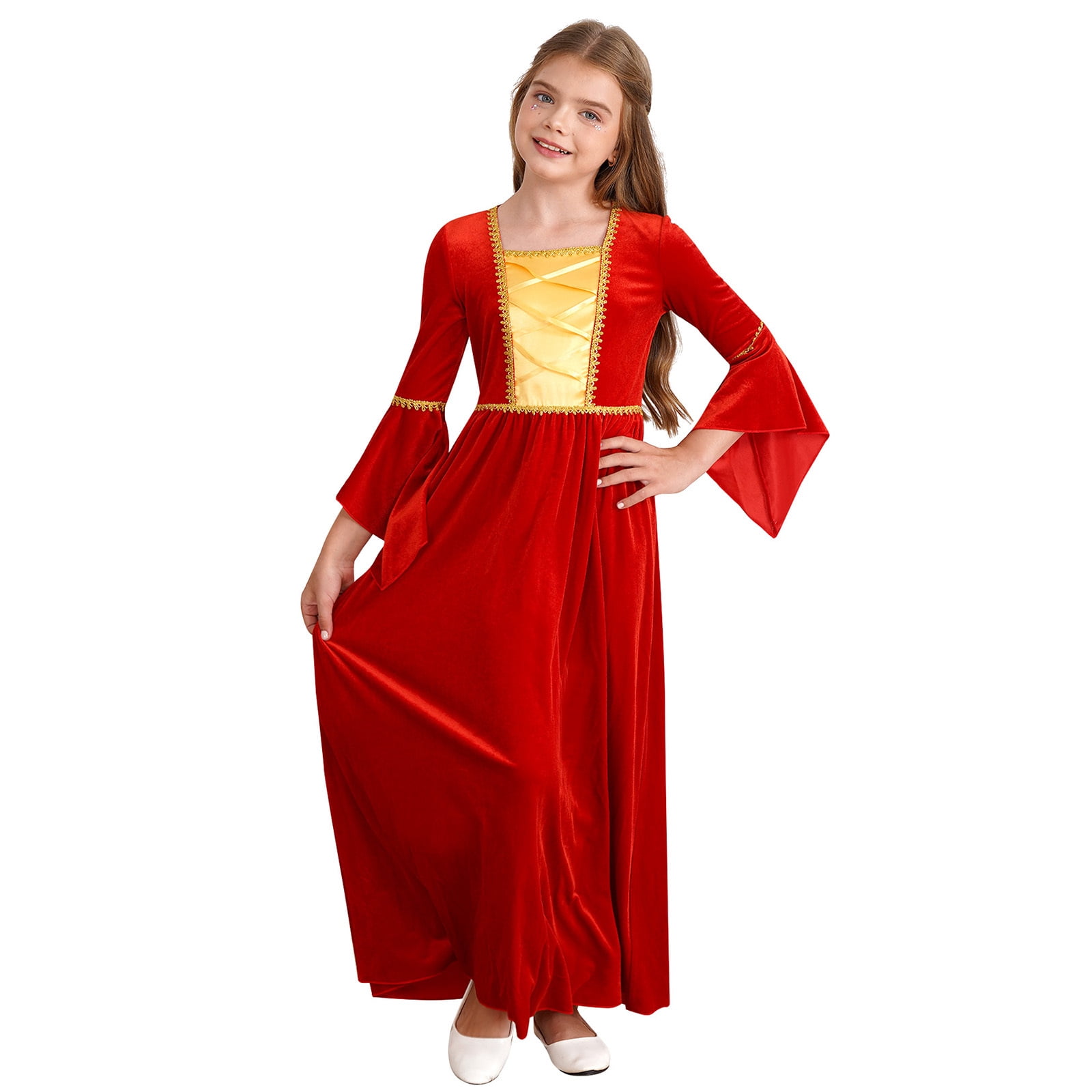 TiaoBug Kids Girls Medieval Renaissance Princess Costume Flared Sleeve ...
