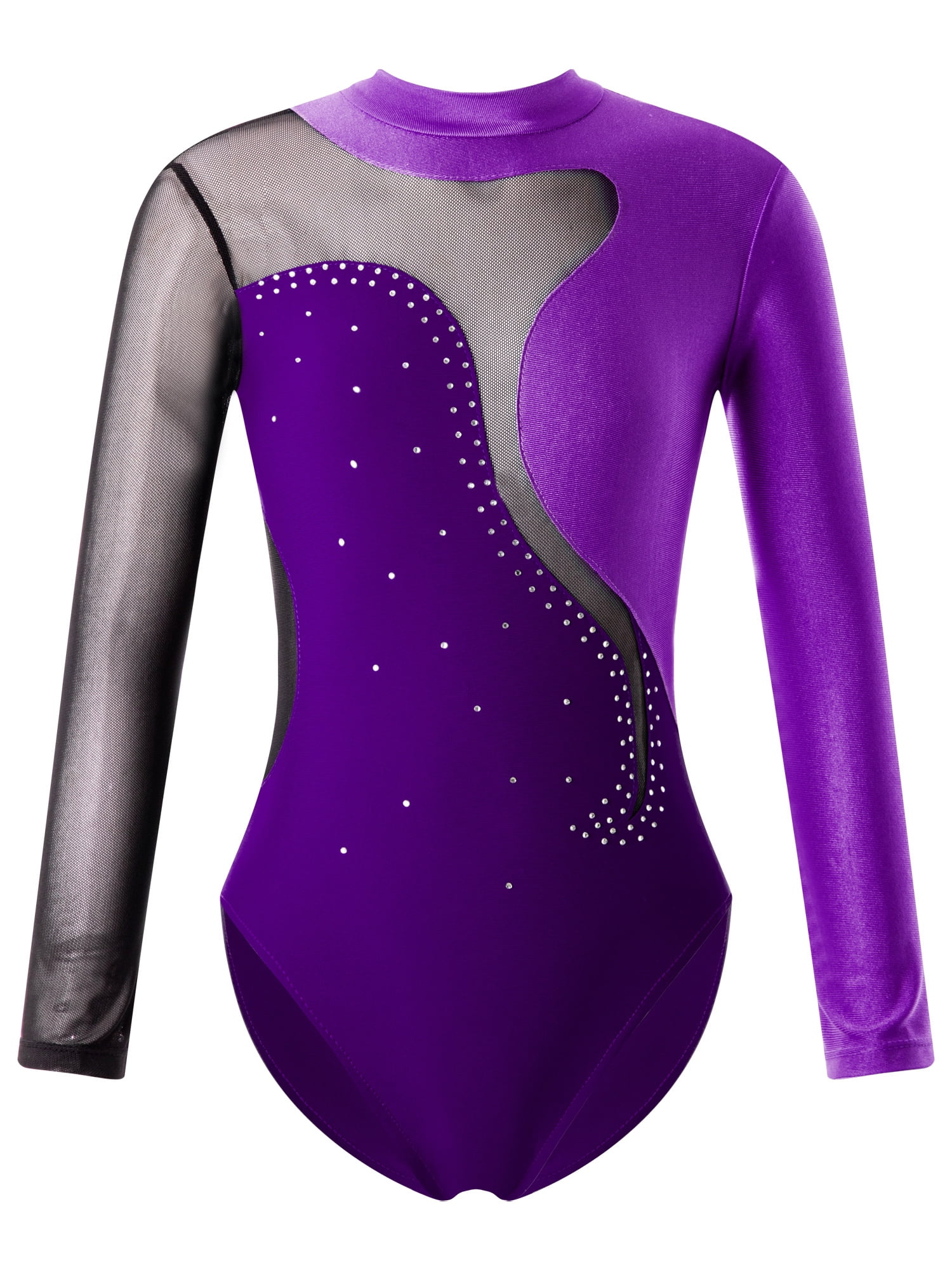 TiaoBug Kids Girls Mesh Splice Long Sleeve Gymnastics Leotard ...