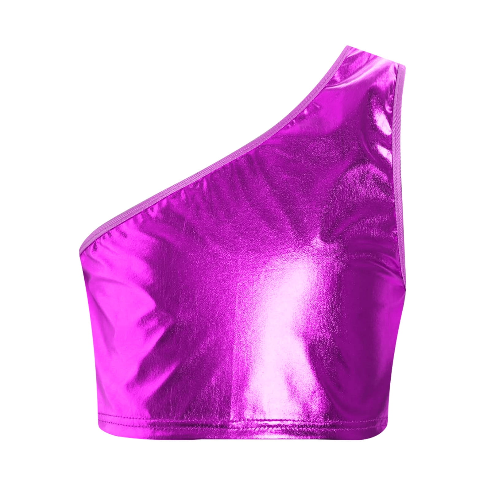 TiaoBug Kids Girls Metallic Latin Jazz Dance Crop Tops Single Shoulder ...