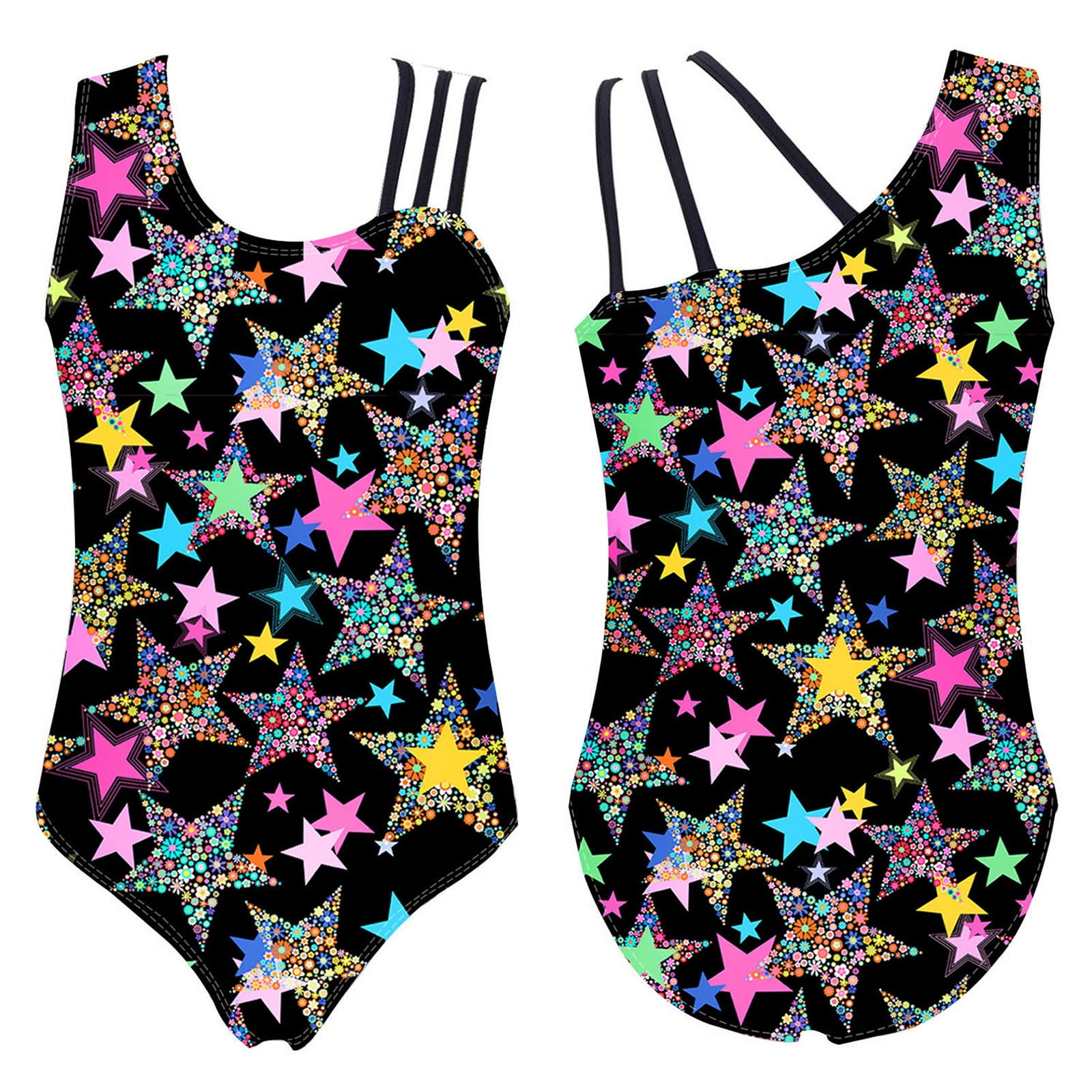 TiaoBug Kids Girls One Piece Dance Leotards Sleeveless Print Bodysuit ...
