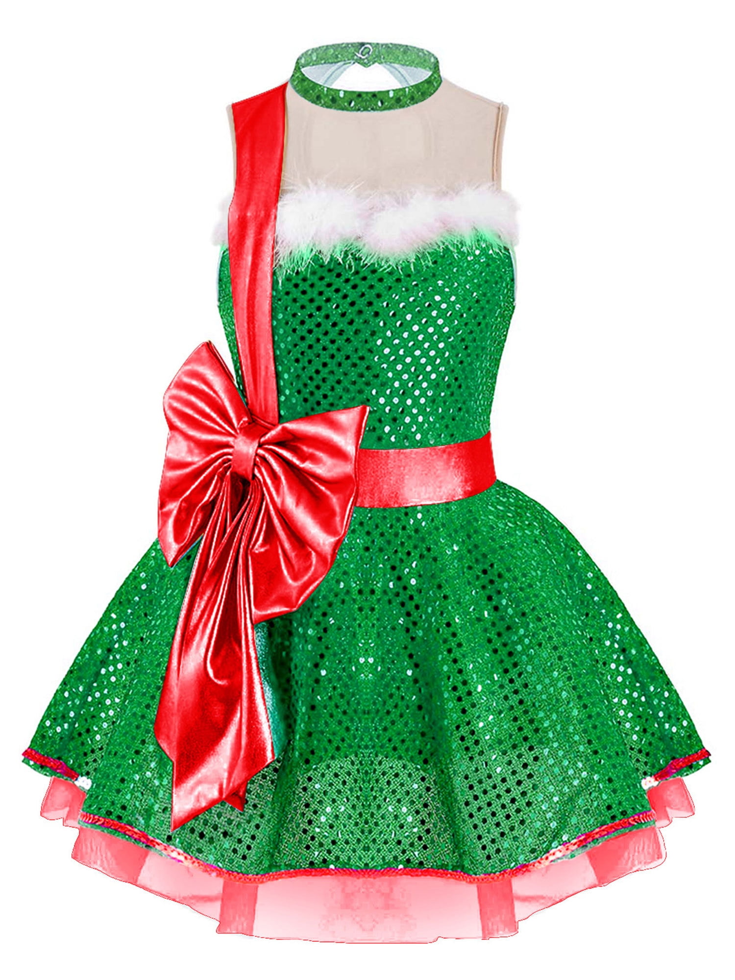 TiaoBug Kids Girls Sequins Ballet Tutu Dance Dress Santa Claus ...