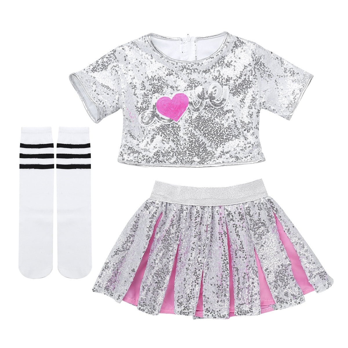 TiaoBug Kids Girls Sequins Cheerleading Uniforms Jazz Hip-hop Dance ...