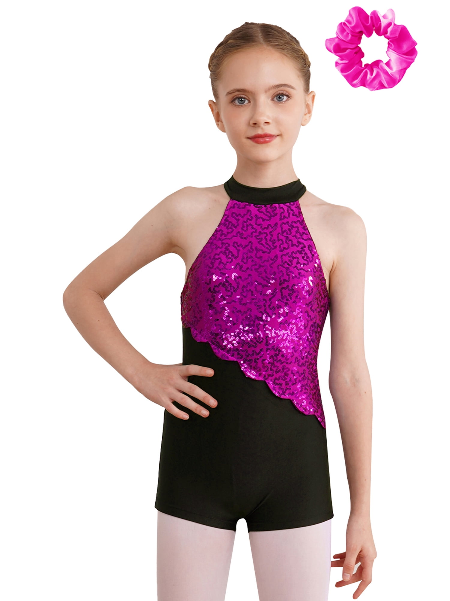 TiaoBug Kids Girls Sequins Halter Leotard Hip Hop Jazz Latin Dance ...