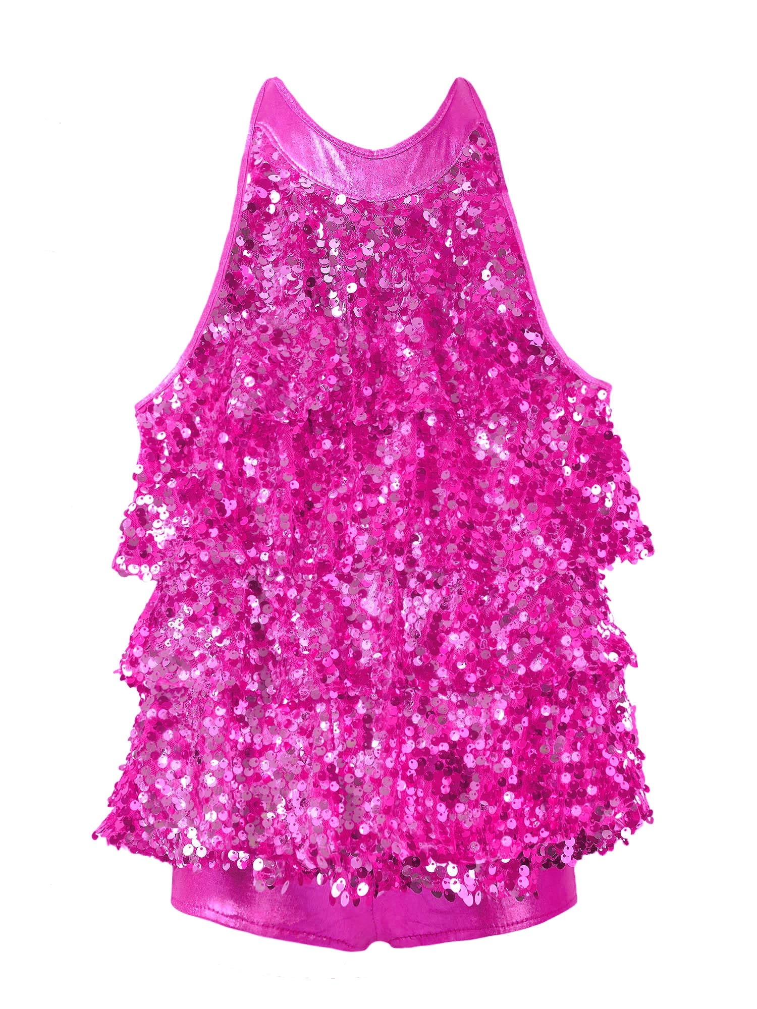 TiaoBug Kids Girls Sequins Latin Jazz Leotard Halter Tassel Mini Dress ...