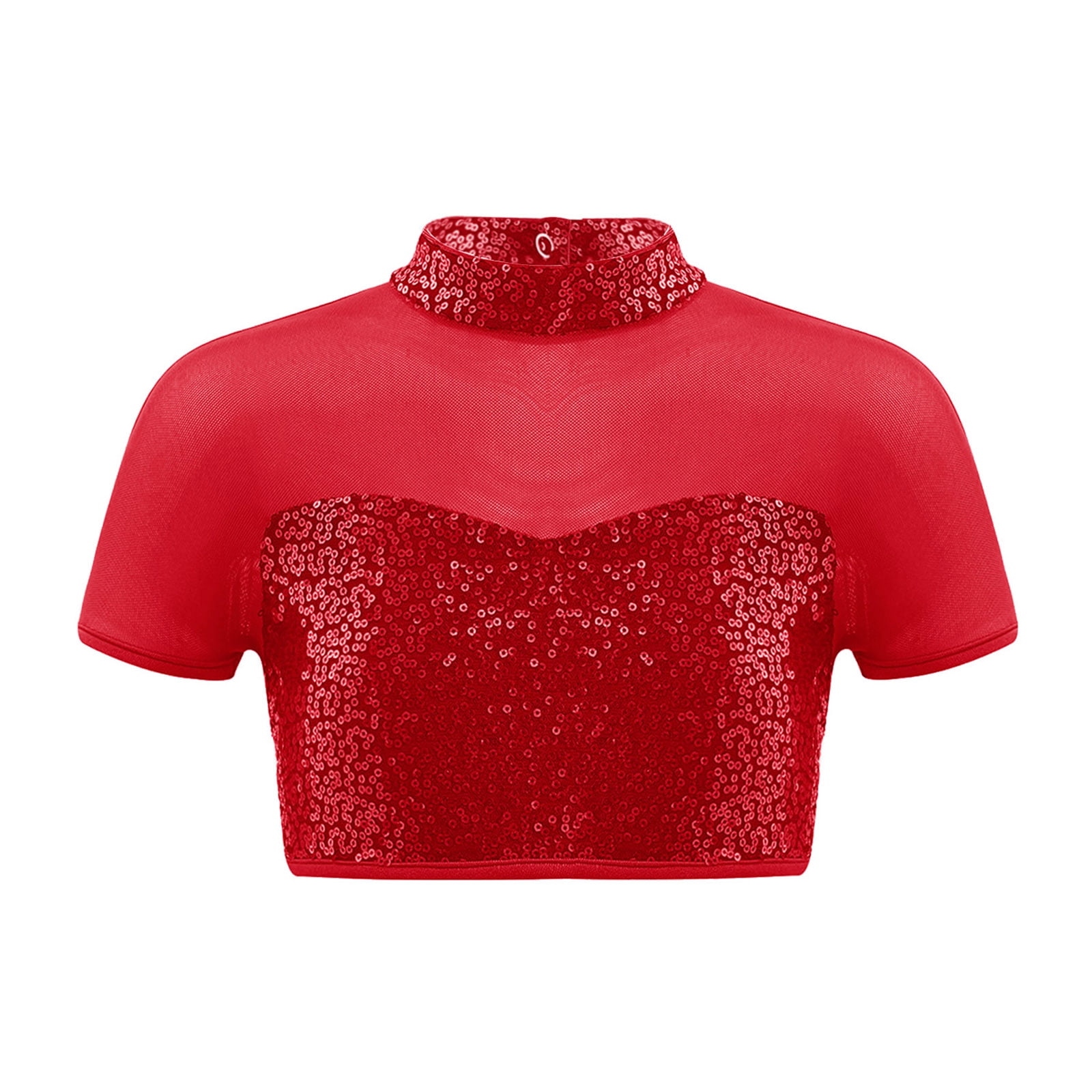 TiaoBug Kids Girls Sequins Mesh Splice Cutout Back Jazz Hip Hop Modern ...