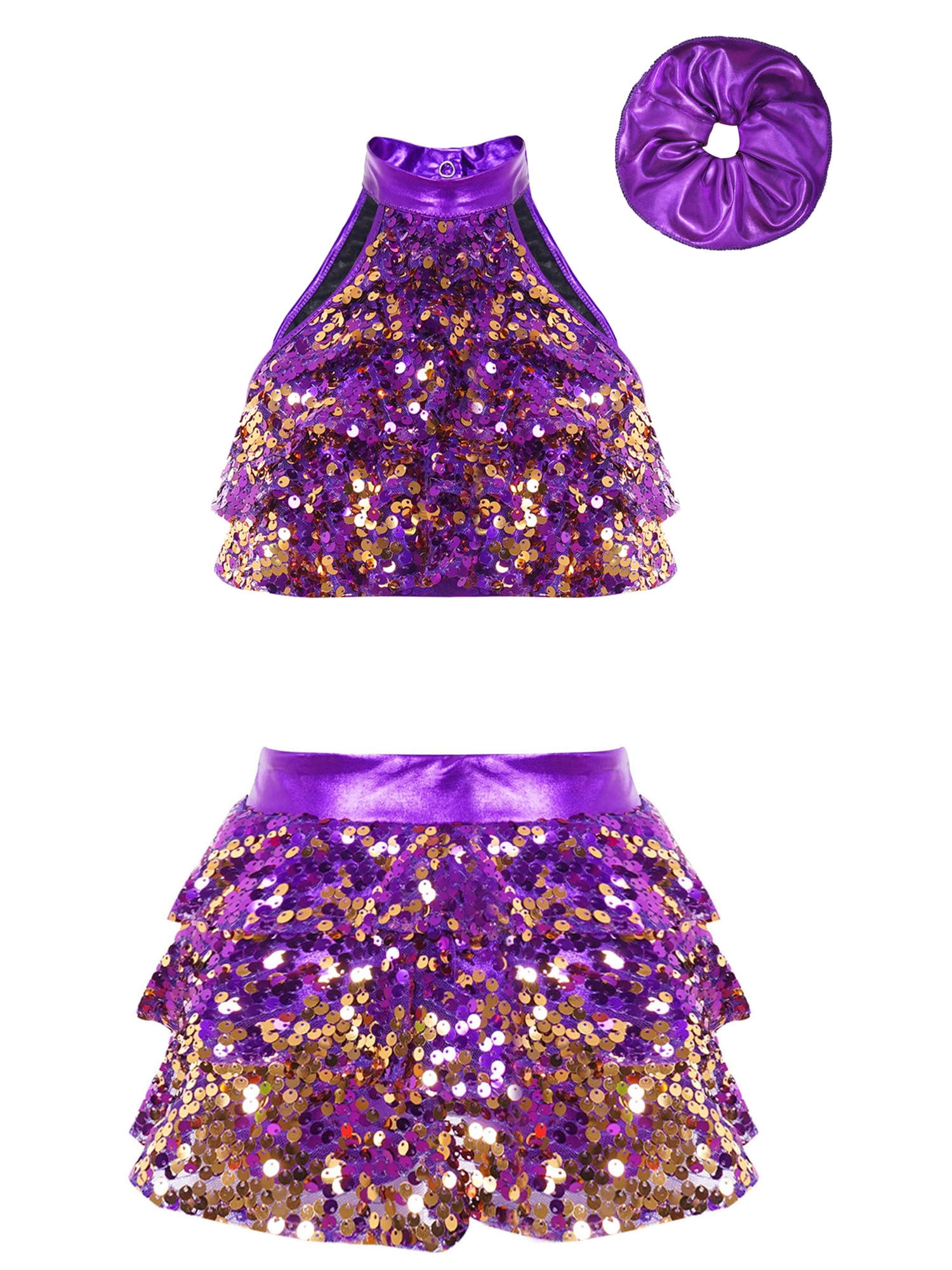 TiaoBug Kids Girls Sequins Sleeveless Crop Top with Ruffle Tutu Skirt ...