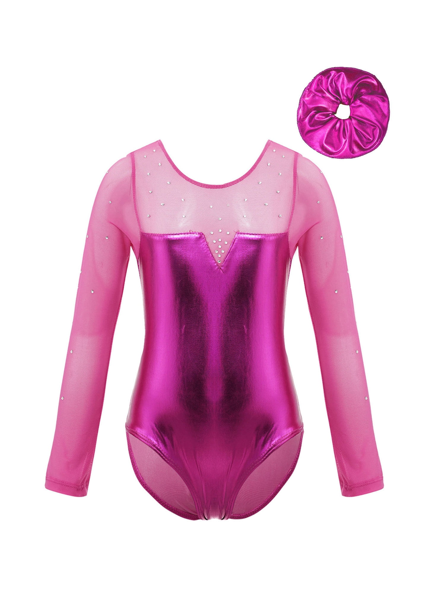 TiaoBug Kids Girls Sheer Mesh Patchwork Long Sleeve Gymnastic Leotard ...