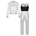 TiaoBug Kids Girls Shiny Metallic Bomber Jacket Coat Sports Pants Hip ...