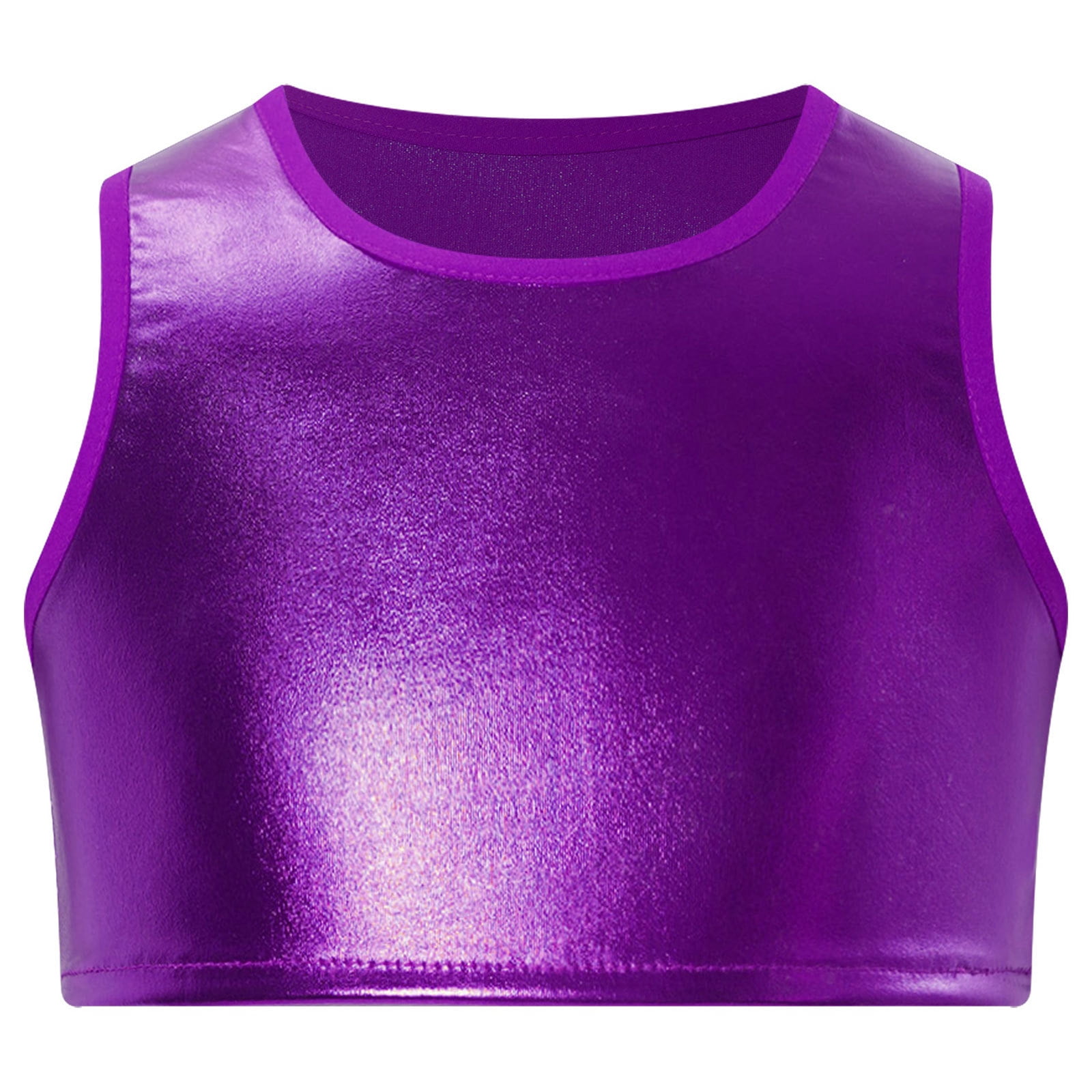 TiaoBug Kids Girls Shiny Metallic Crop Tank Top Ballet Dance Athletic ...