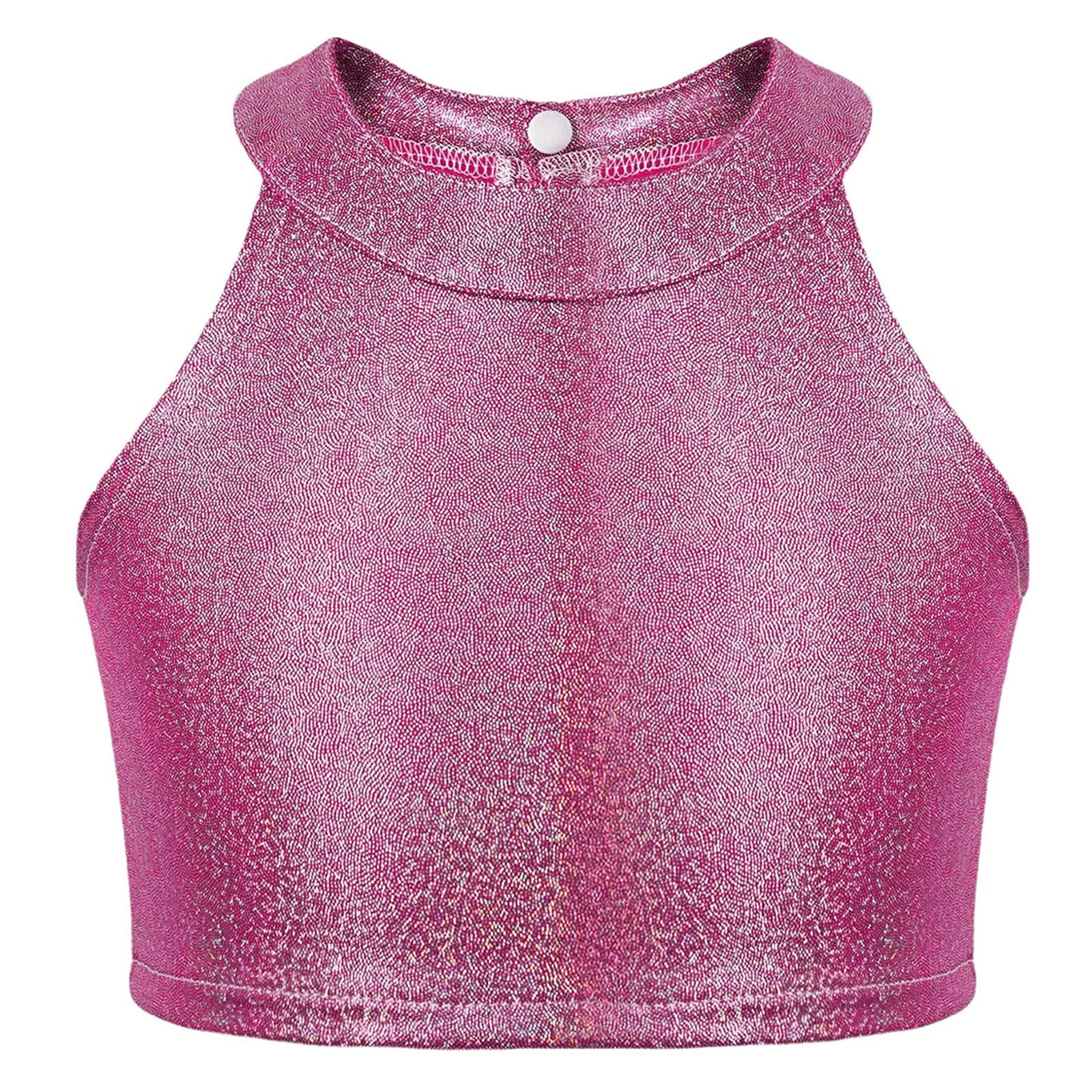TiaoBug Kids Girls Shiny Metallic Crop Top Hip Hop Jazz Latin Dance ...