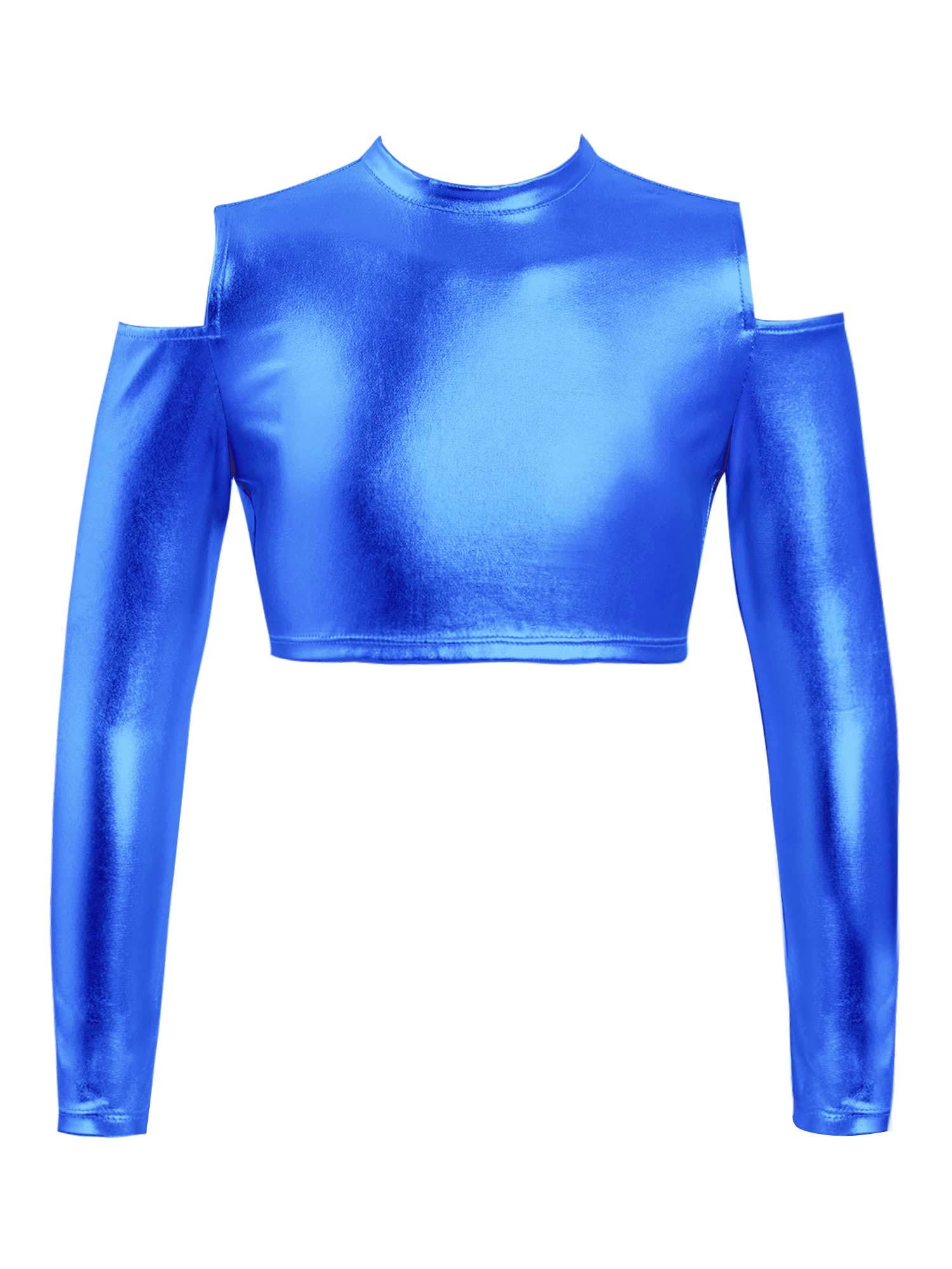 TiaoBug Kids Girls Shiny Metallic Crop Top Long Sleeve Off Shoulder ...