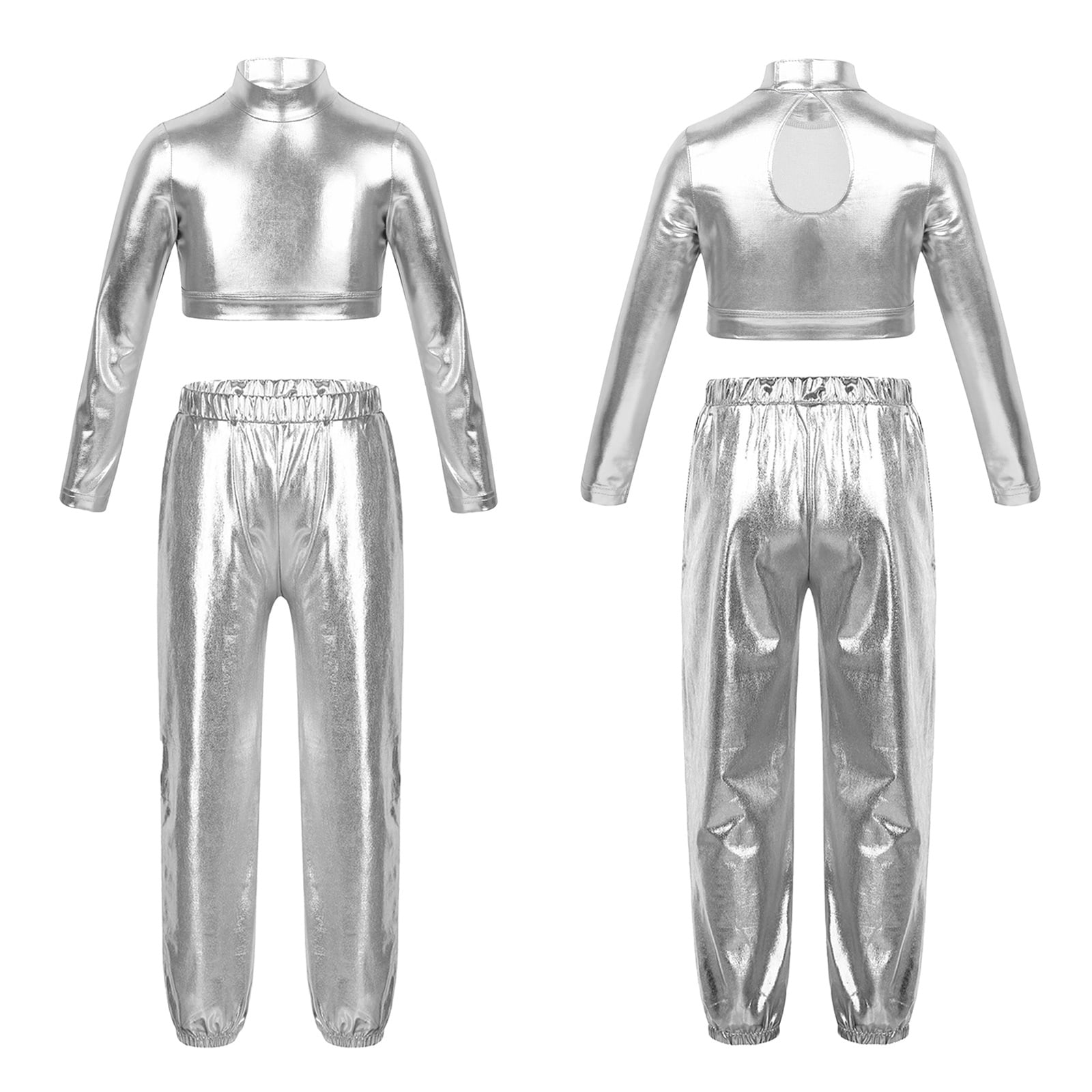 TiaoBug Kids Girls Shiny Metallic Crop Top Stretch Leggings Pants ...