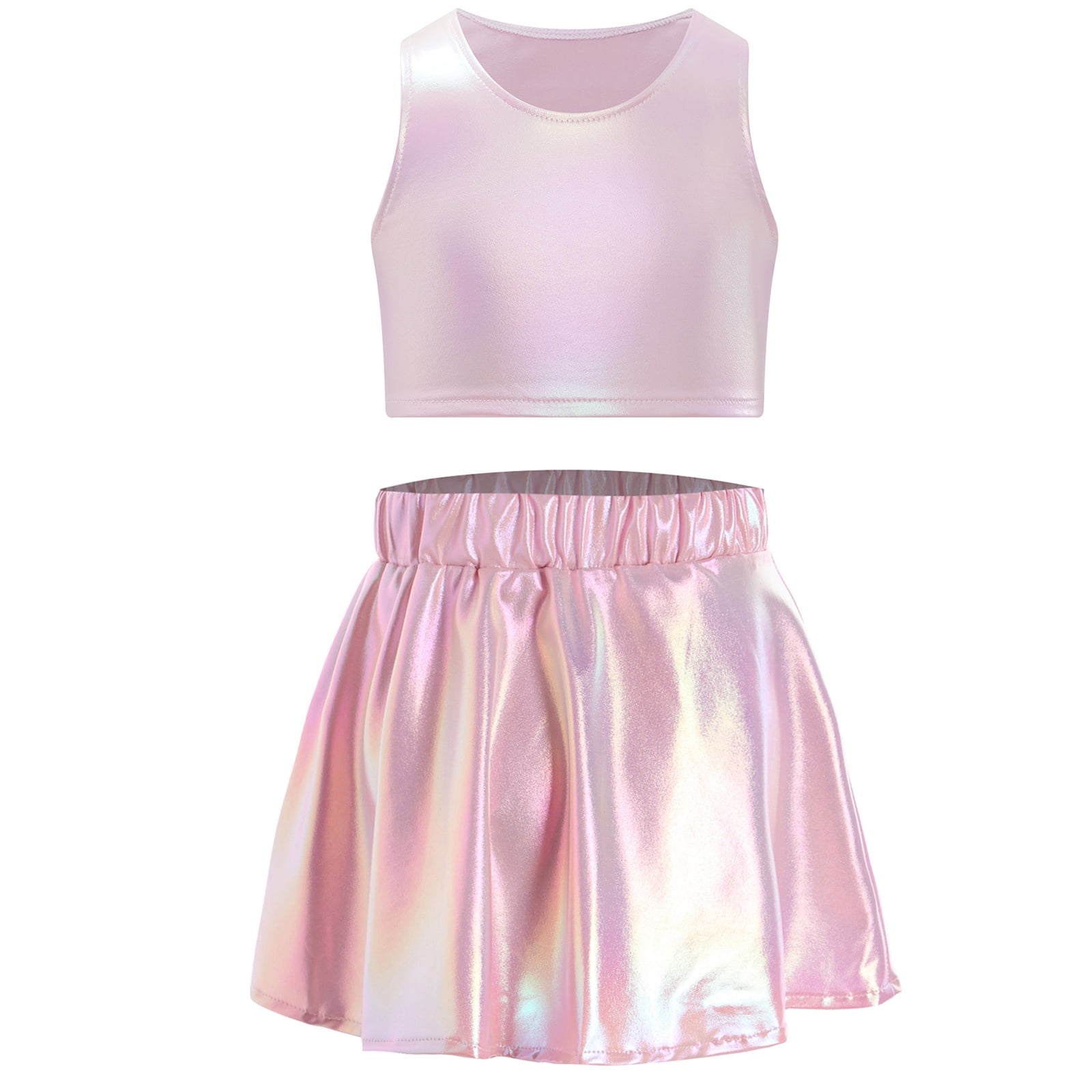 TiaoBug Kids Girls Shiny Metallic Jazz Hip Hop Dance Performance Crop ...