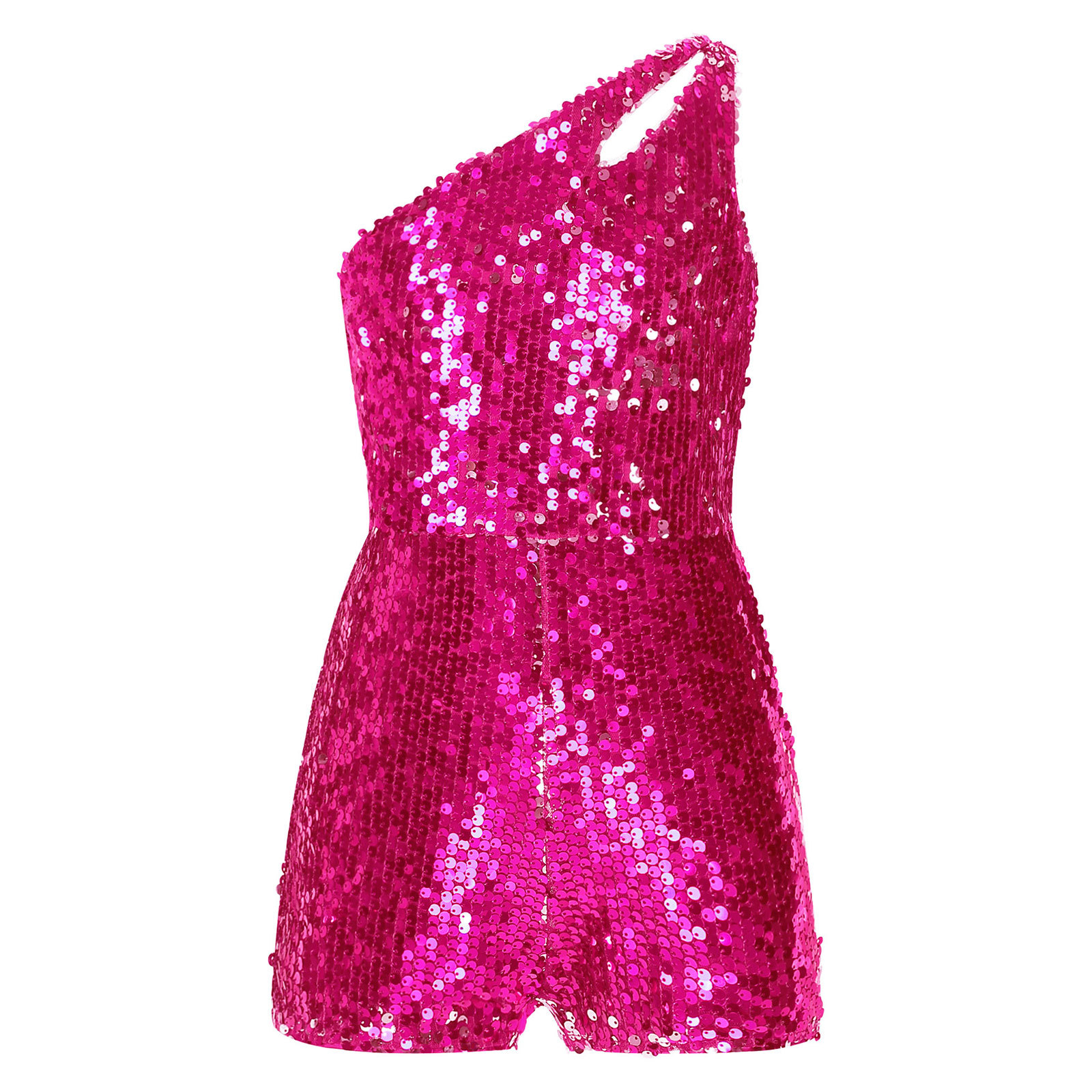 TiaoBug Kids Girls Shiny Sequin Bodysuit One Shoulders Sleeveless Dance ...