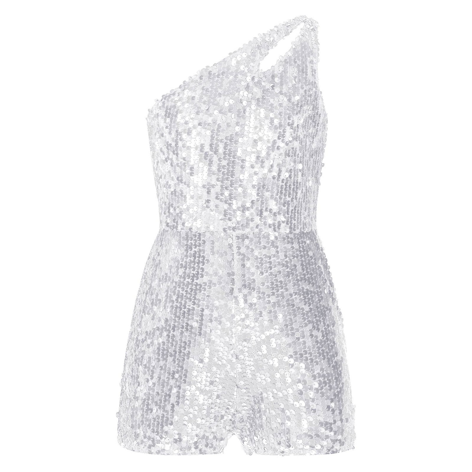 TiaoBug Kids Girls Shiny Sequin Bodysuit One Shoulders Sleeveless Dance ...