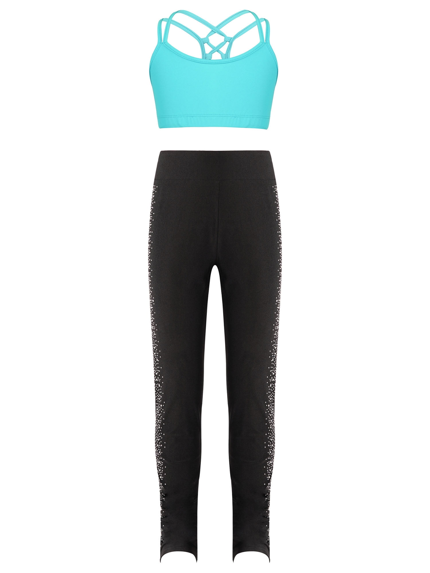 TiaoBug Kids Girls Sleeveless Crop Tops and Sparkly Leggings Activewear ...