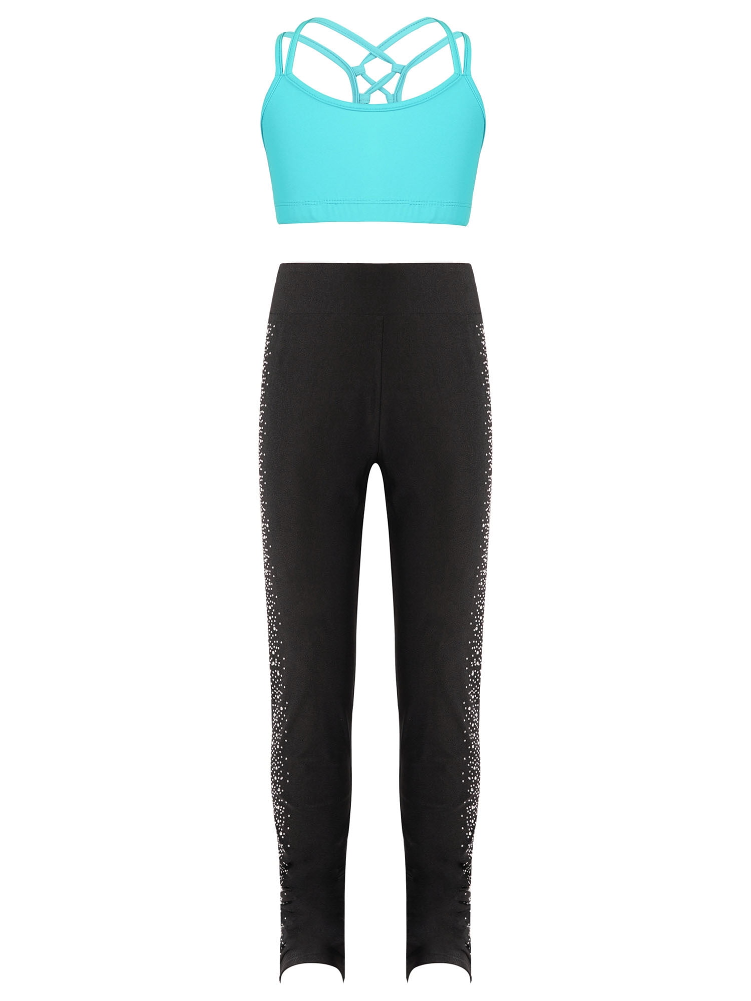 TiaoBug Kids Girls Sleeveless Crop Tops and Sparkly Leggings Activewear ...