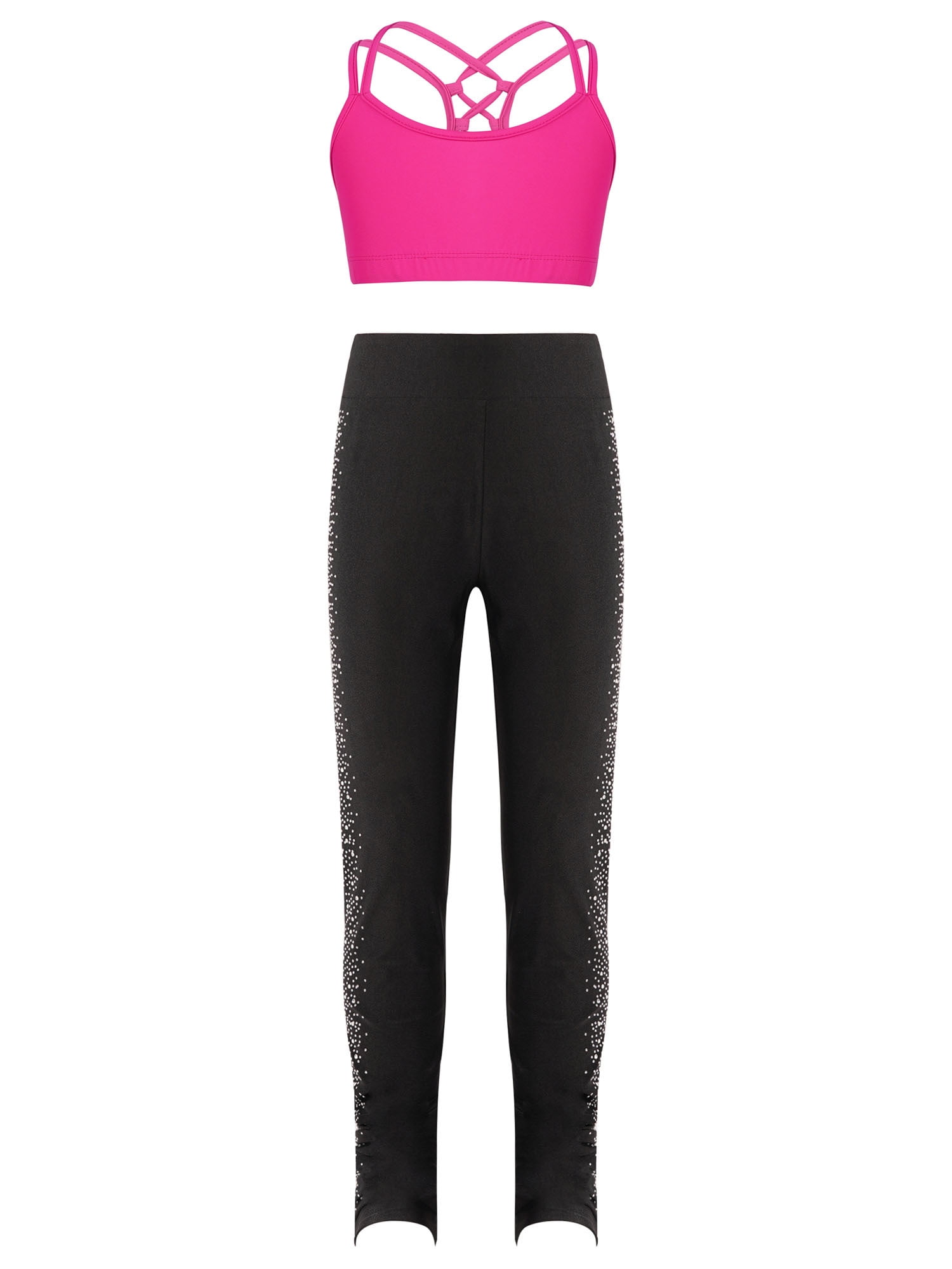 TiaoBug Kids Girls Sleeveless Crop Tops and Sparkly Leggings Activewear ...