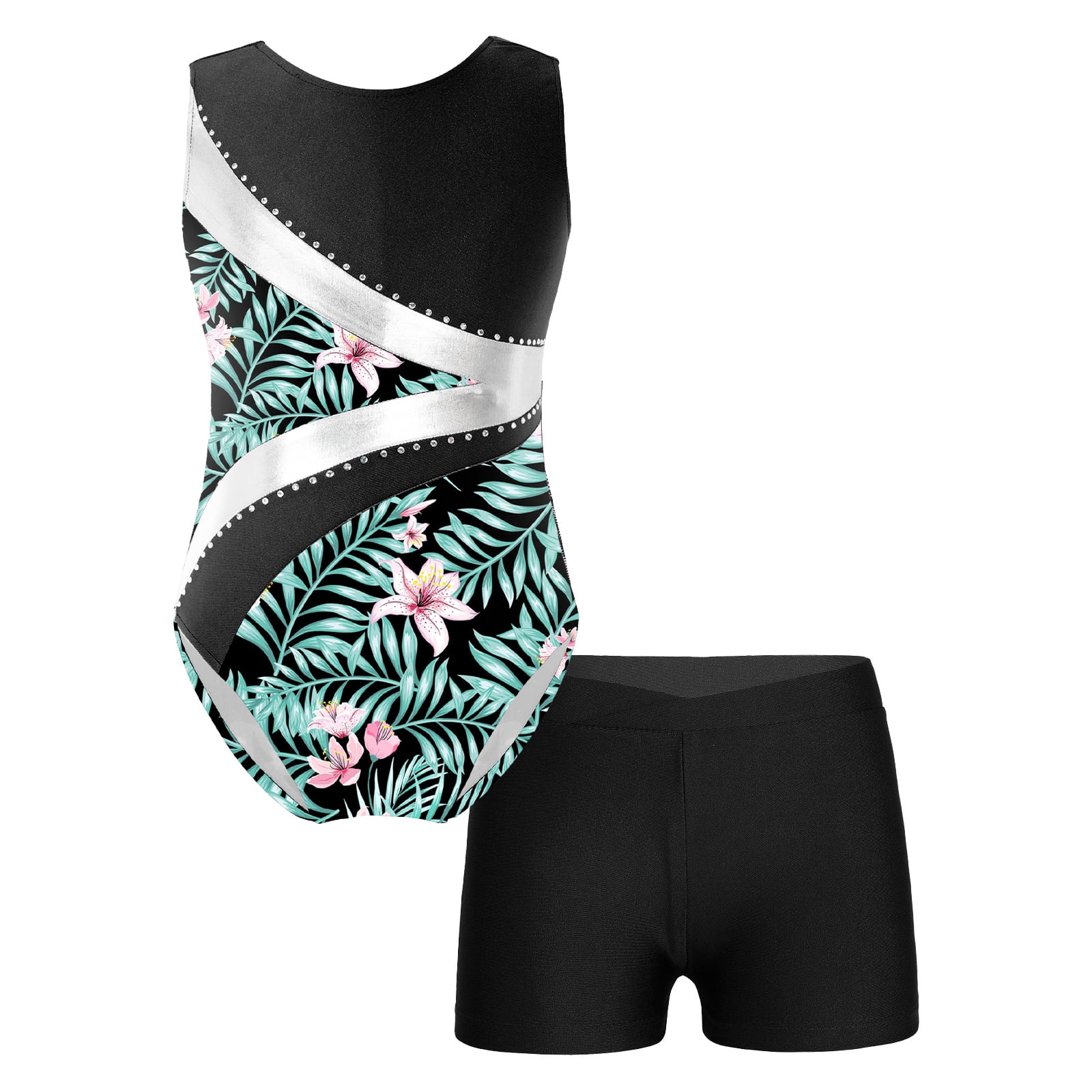 TiaoBug Kids Girls Sleeveless Gymnastics Leotards with Shorts 2 Piece ...