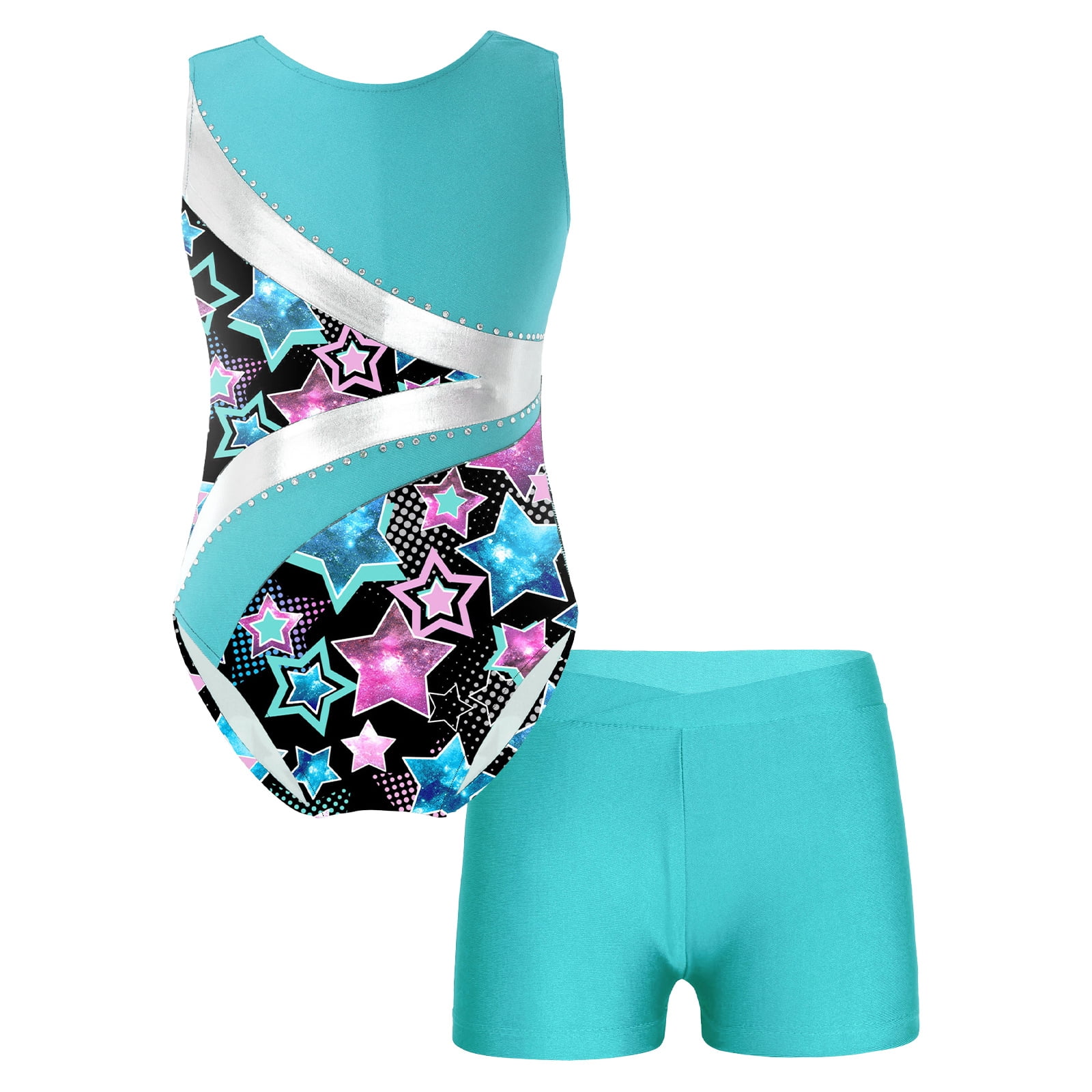 TiaoBug Kids Girls Sleeveless Gymnastics Leotards with Shorts 2 Piece ...