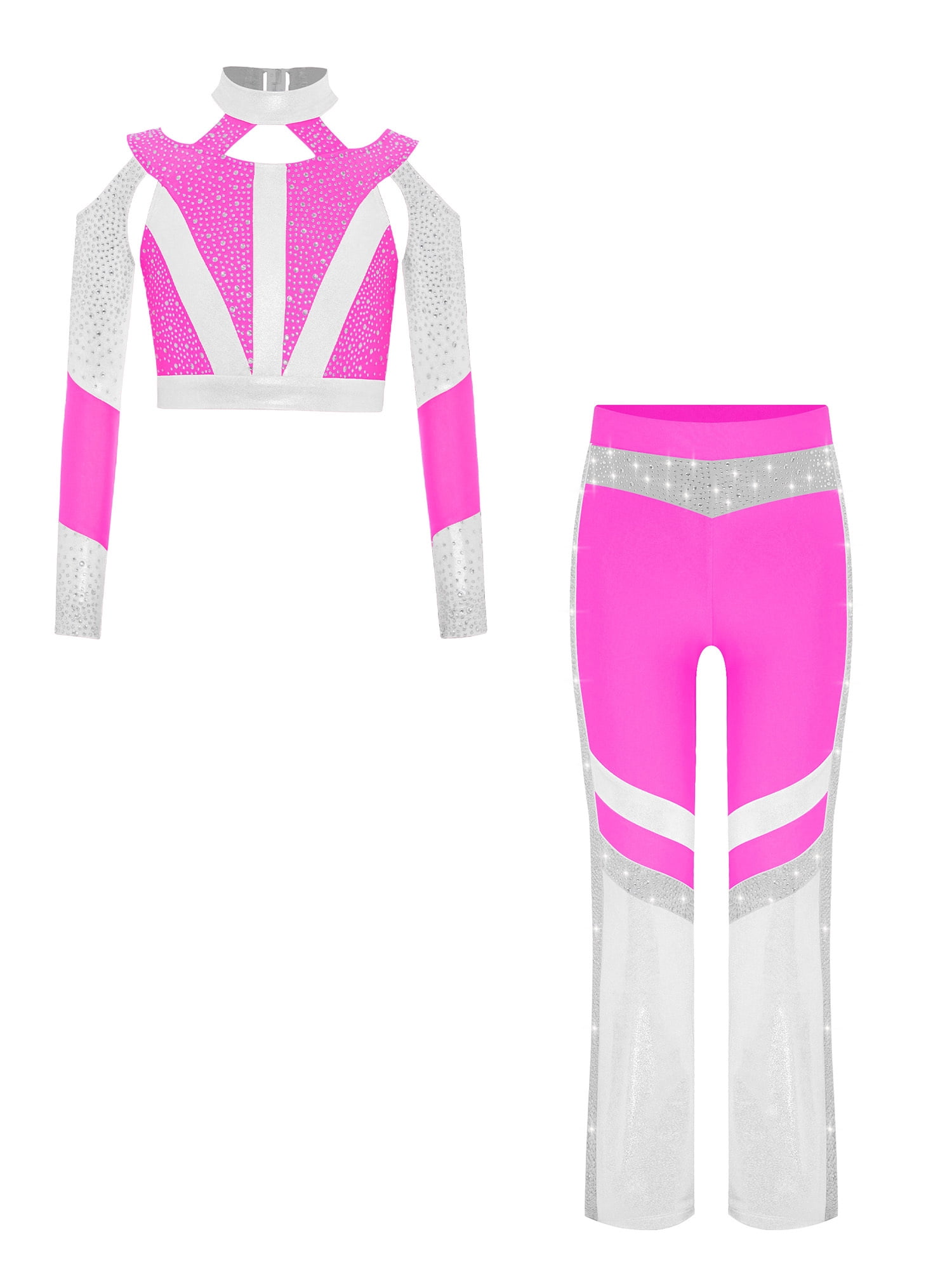 TiaoBug Kids Girls Sparkle Color Block Cheerleading Outfits Cheer Dance ...