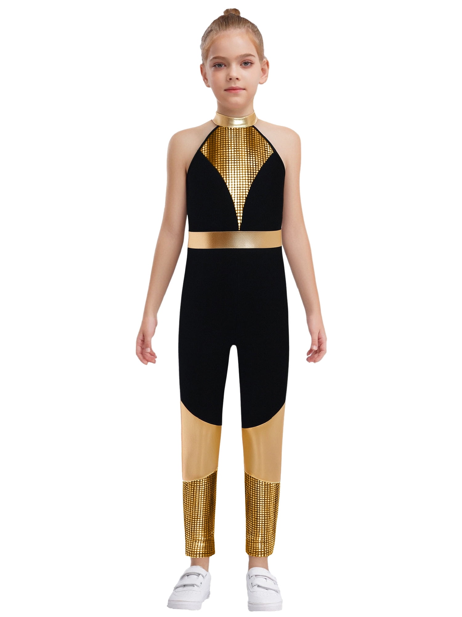 TiaoBug Kids Girls Sparkle Full Body Jumpsuit Sleeveless Dance Unitard ...