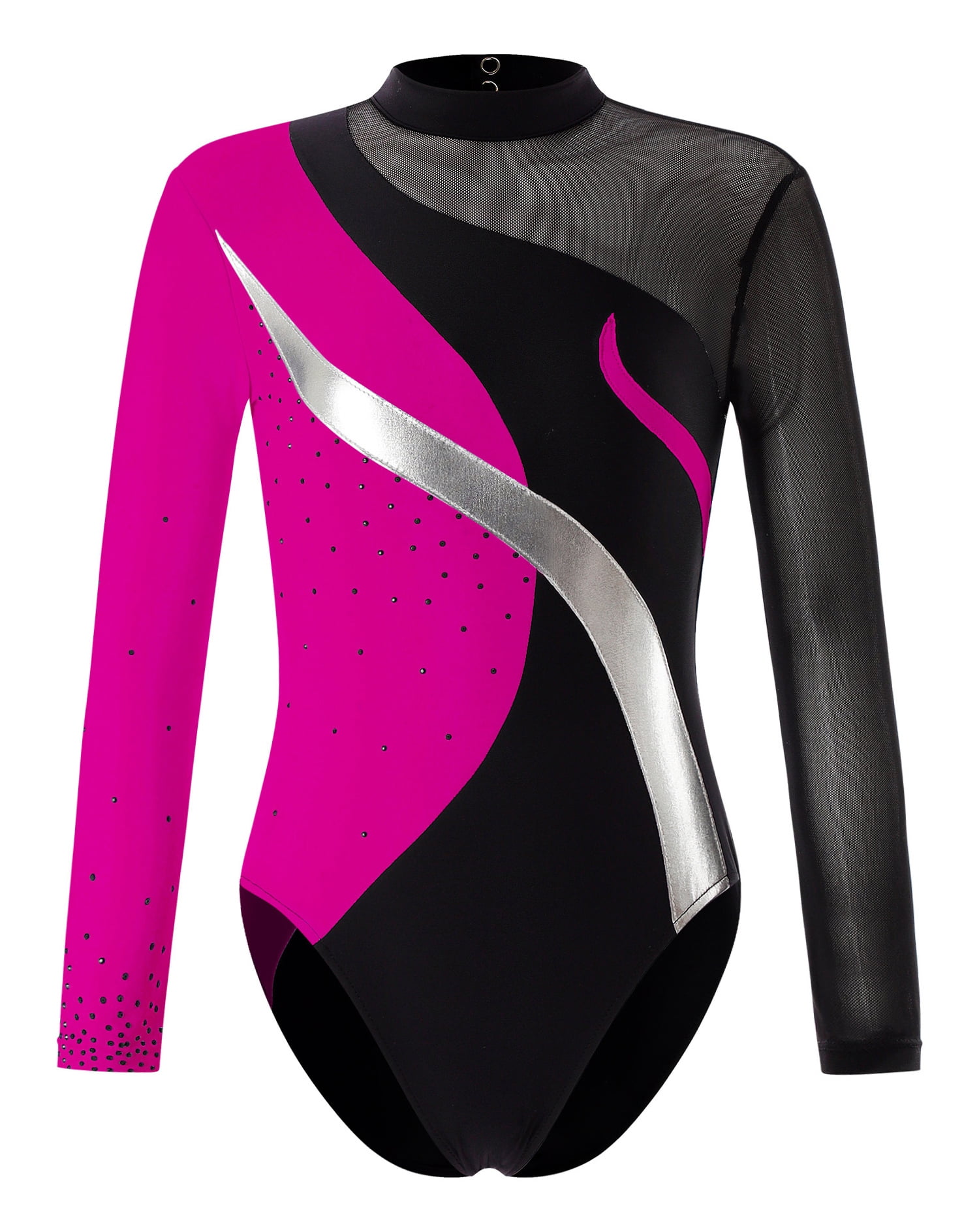 TiaoBug Kids Girls Sparkle Metallic Long Sleeve Gymnastics Leotard ...