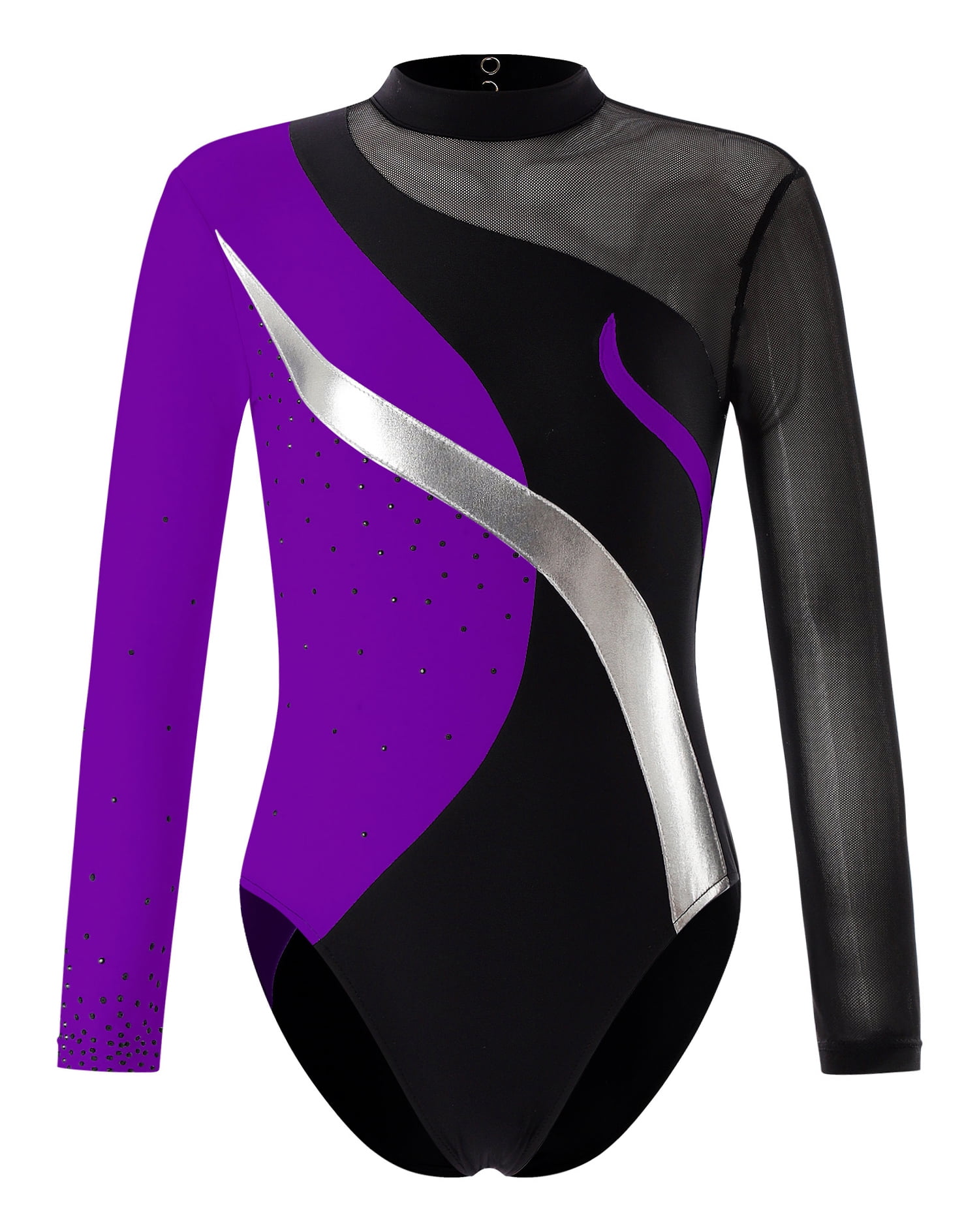 TiaoBug Kids Girls Sparkle Metallic Long Sleeve Gymnastics Leotard ...