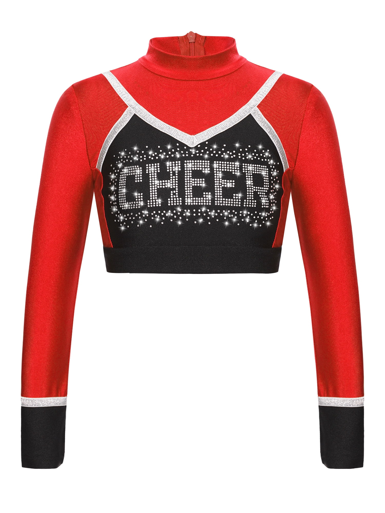TiaoBug Kids Girls Sparkle Printed Cheerleading Dance Crop Tops Long ...