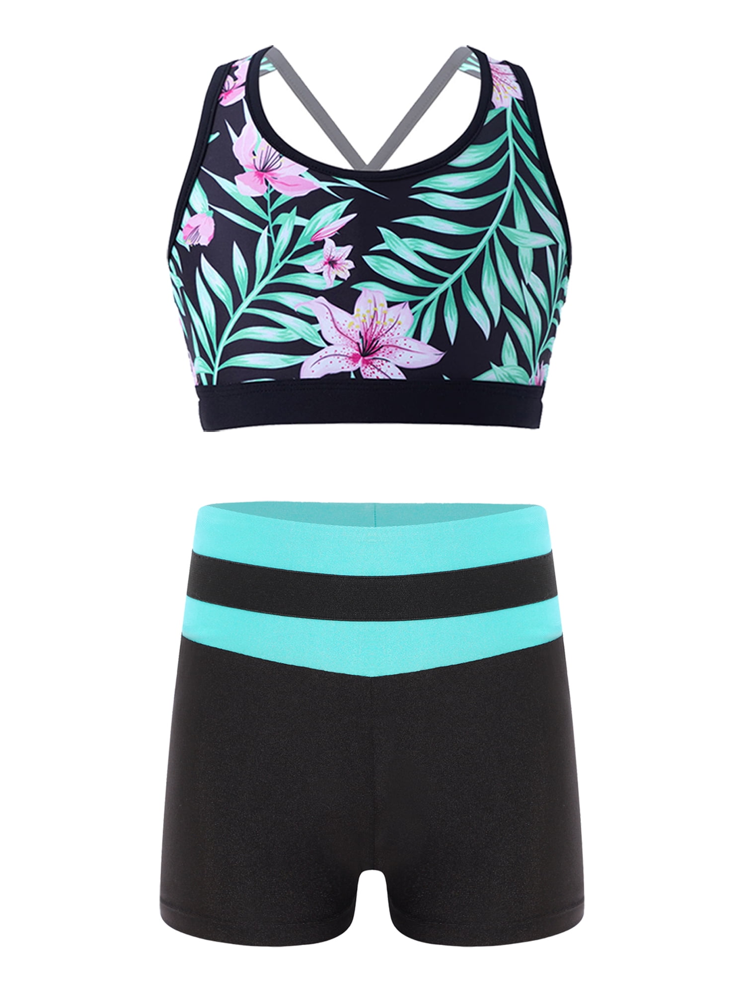 TiaoBug Kids Girls Summer 2-Piece Sport Workout Outfits Crop Tops with ...