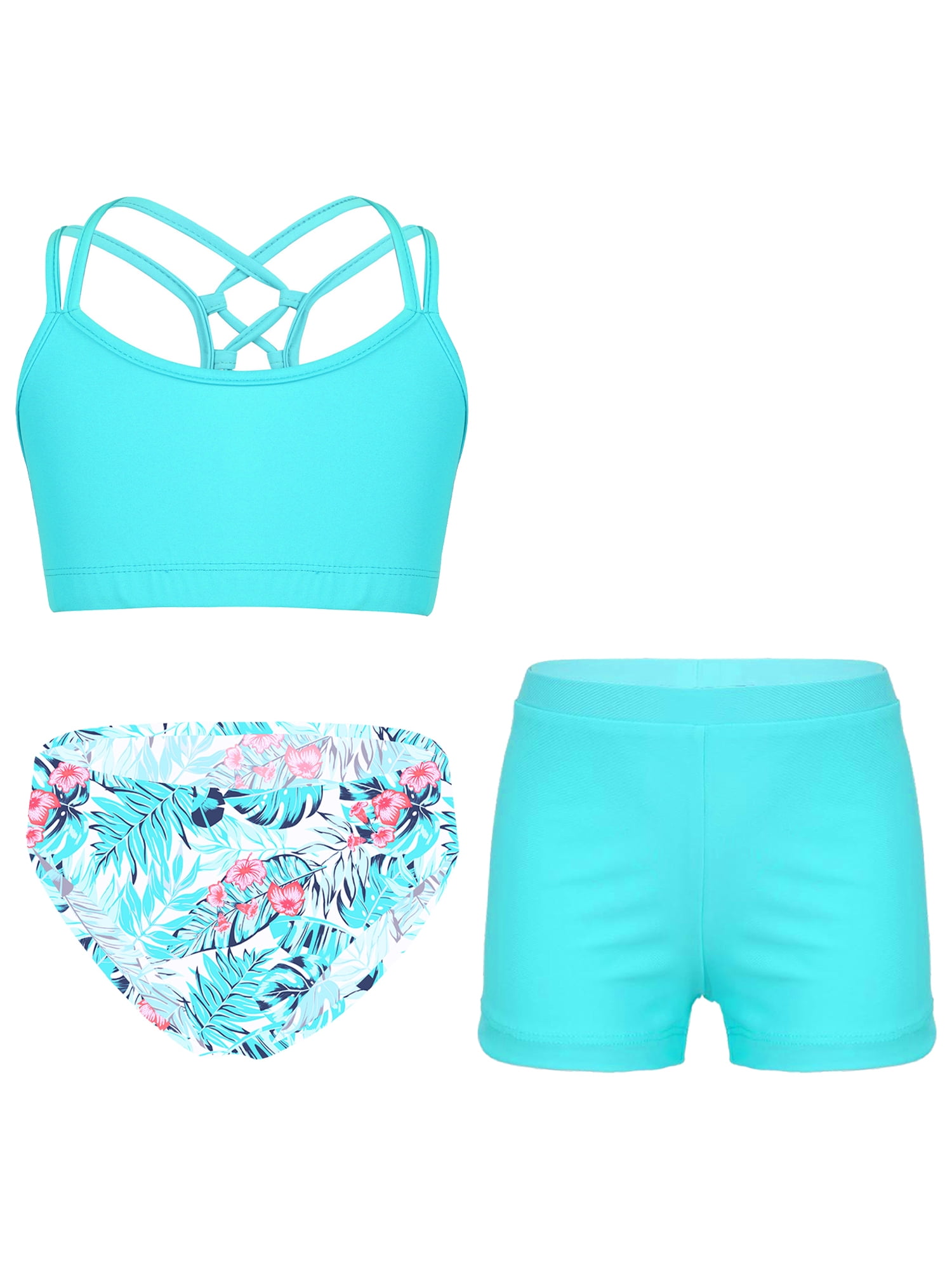 TiaoBug Kids Girls Swimsuits Sleeveless Tank Bra Top with Bikini Briefs ...