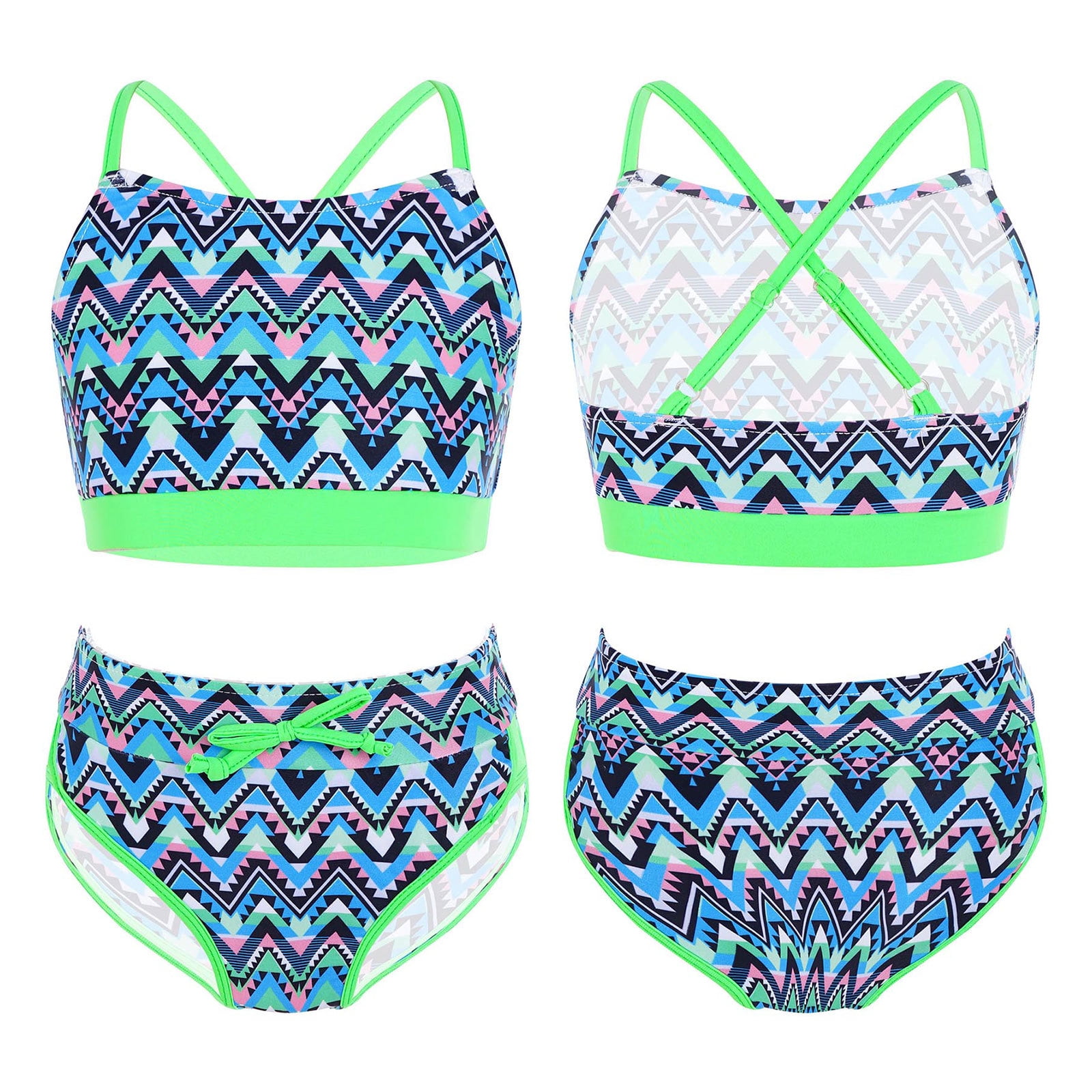 TiaoBug Kids Girls Tankini Swimsuit Criss Cross Back Tops with Bottoms ...
