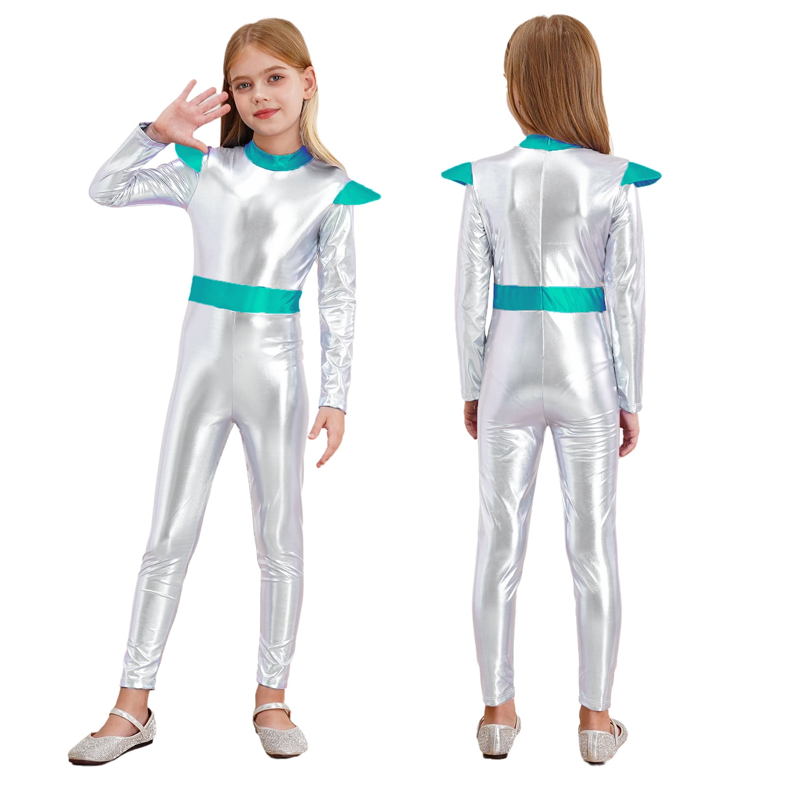 TiaoBug Kids Shiny Metallic Alien Bodysuit for Boys Girls Halloween ...