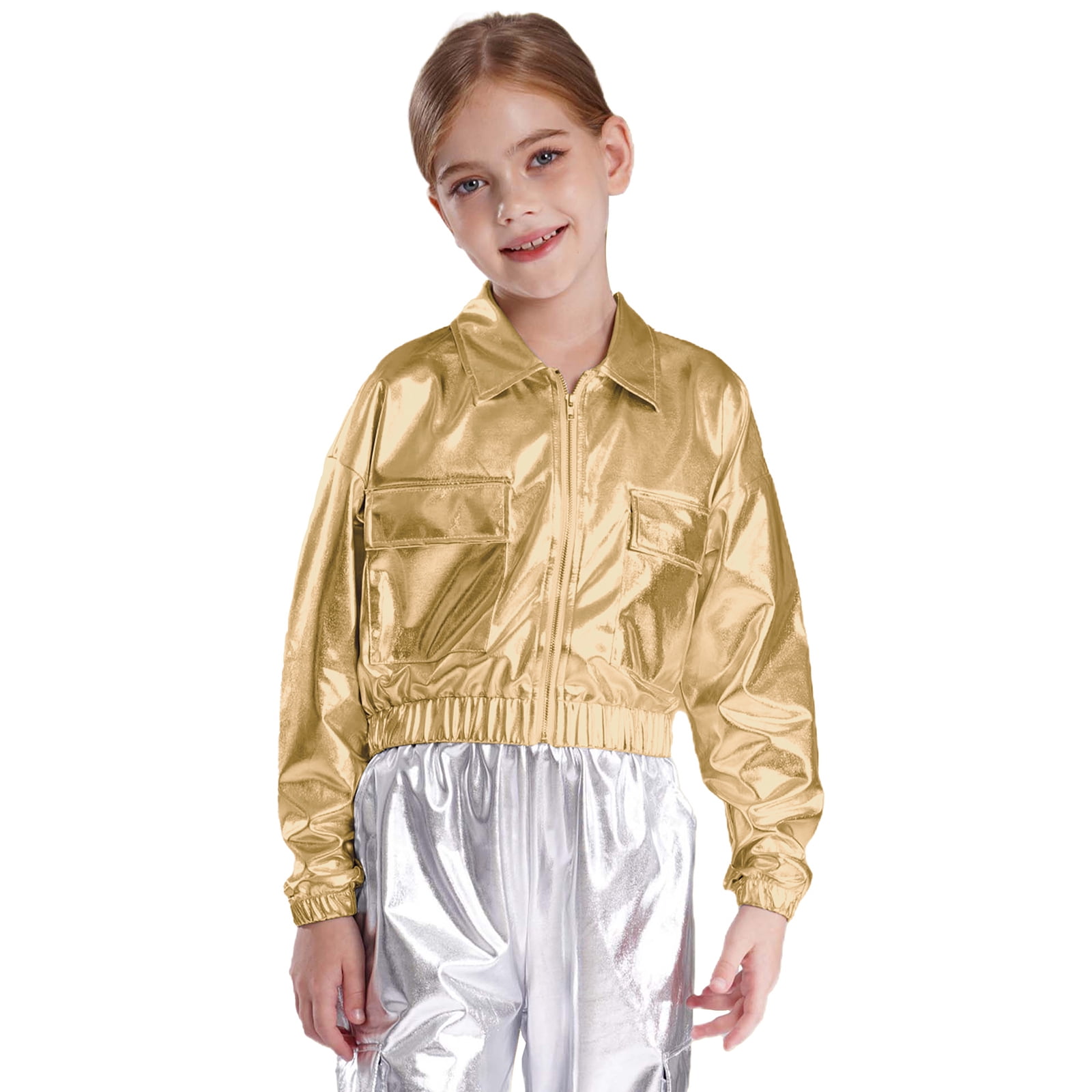 TiaoBug Kids Shiny Metallic Bomber Jacket Boys Girls Motorcycle ...
