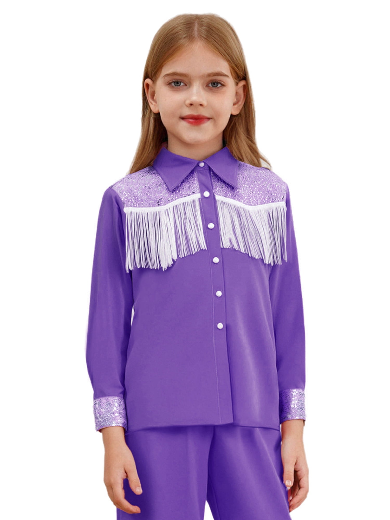 TiaoBug Kids Western Cowboy Shirts Fringe Tassels Sequin Cowgirl Tops ...