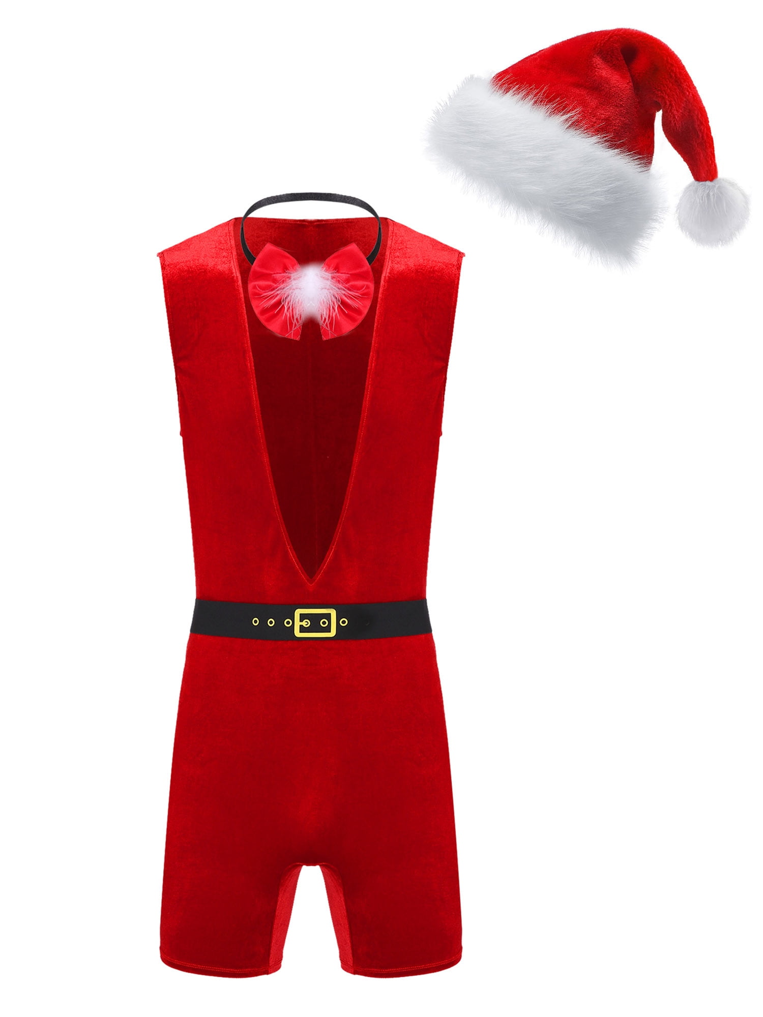 TiaoBug Men Christmas Santa Claus Cosplay Costume Boxers Leotard ...