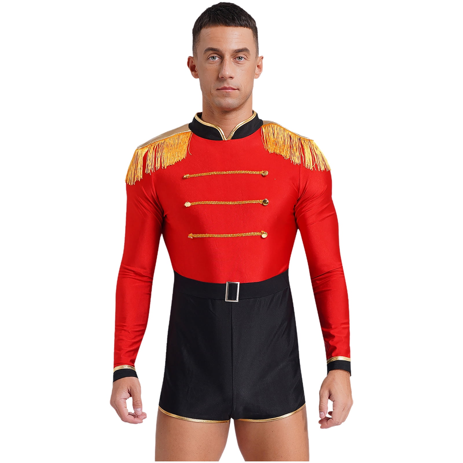 TiaoBug Men Circus Ringmaster Jumpsuit Fringe Bodysuit Showman Lion ...