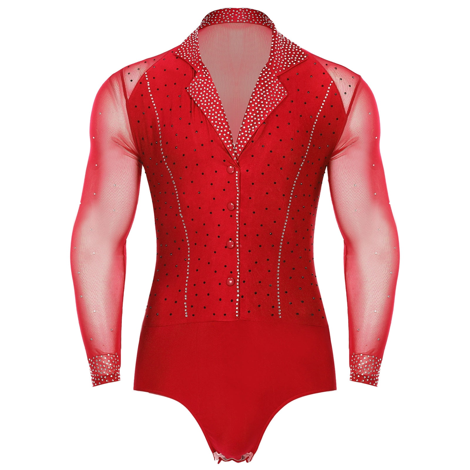 TiaoBug Men Sheer Mesh Dance Shirts Gymnastics Bodysuit Salsa Samba Cha ...
