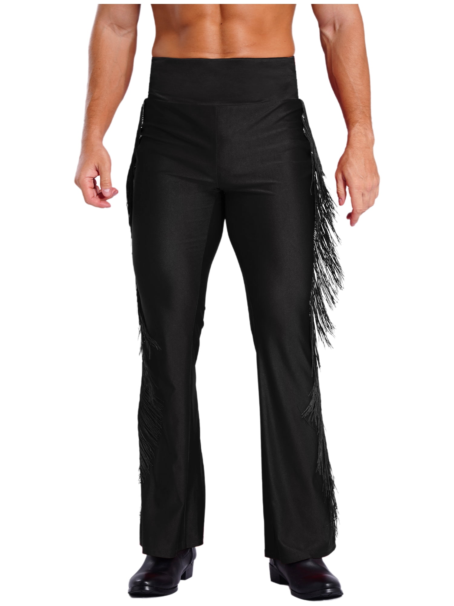 TiaoBug Men Vintage 60s 70s 80s Tassel Flared Pants Slim Fit Bell ...