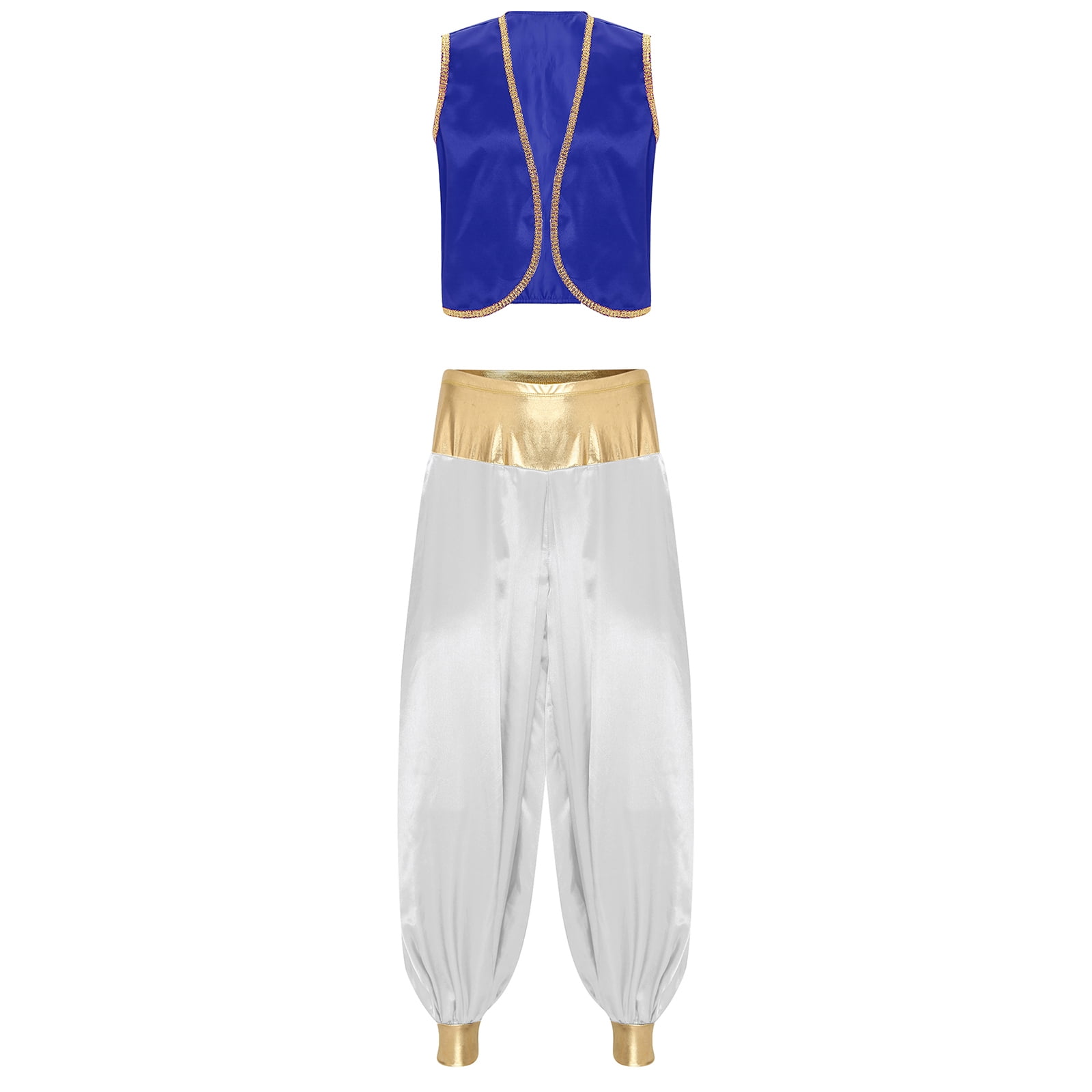 TiaoBug Men's Arabian Prince Outfits Street Rat Costume Stain Gold Trim ...