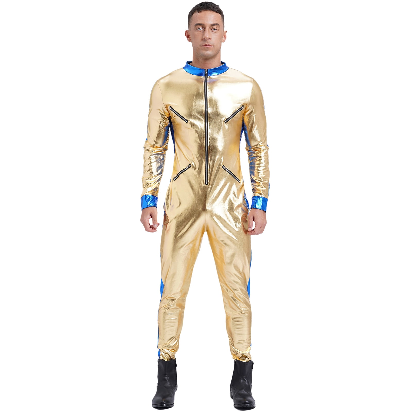 TiaoBug Men's Galaxy Astronaut Costume Metallic Shiny Space Rompers ...