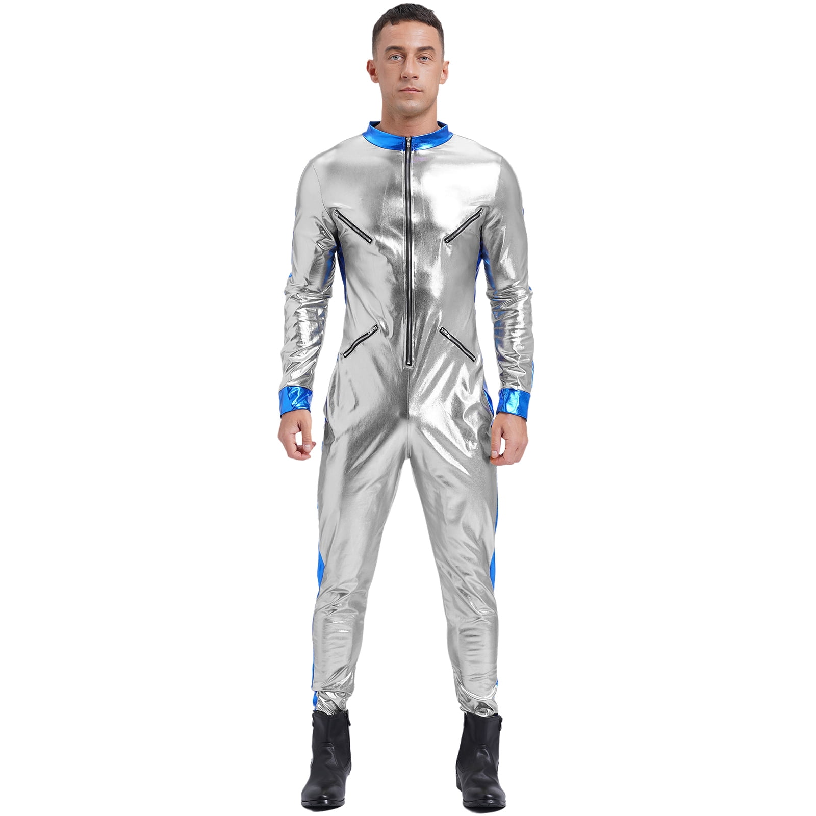 TiaoBug Men's Galaxy Astronaut Costume Metallic Shiny Space Rompers ...