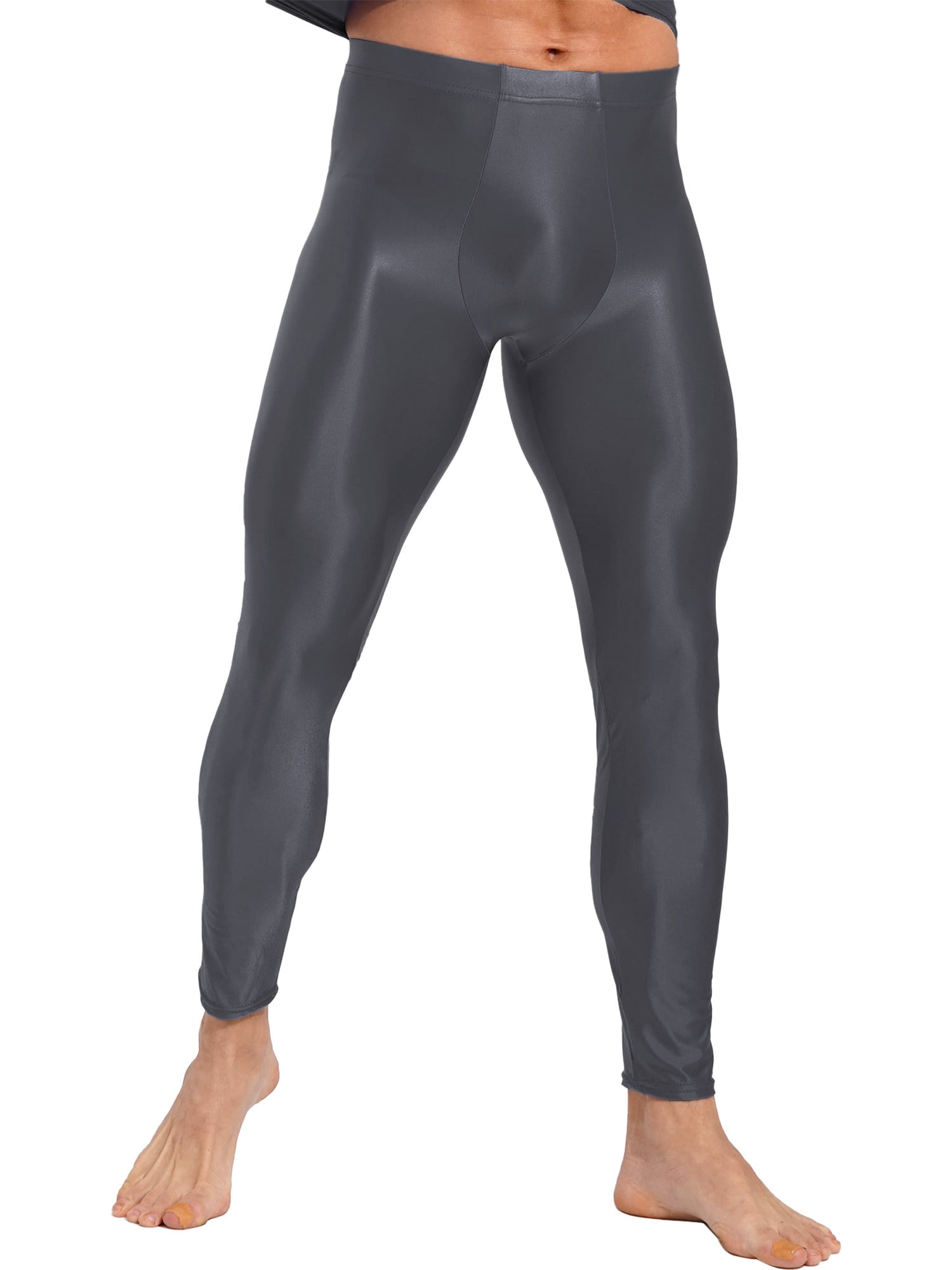 TiaoBug Men's Glossy Yoga Gym Compression Pants Leggings Stretchy ...